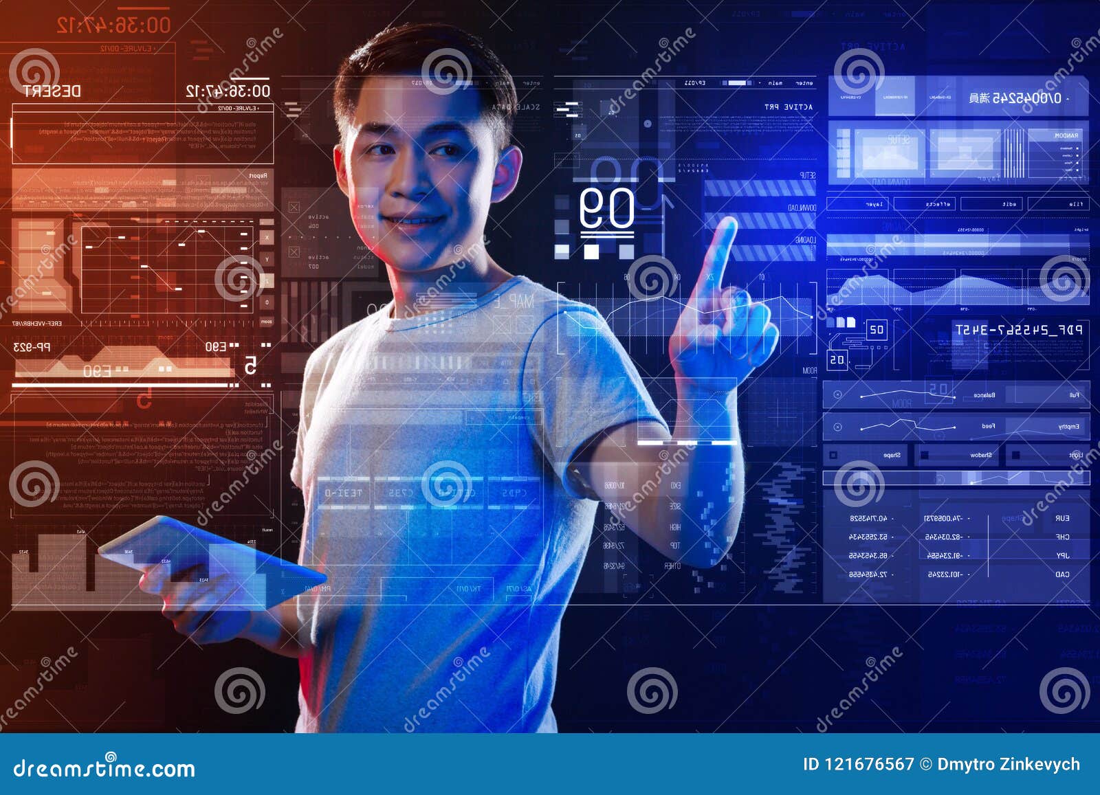 Cheerful Programmer Standing with a Tablet and Working Stock Image ...
