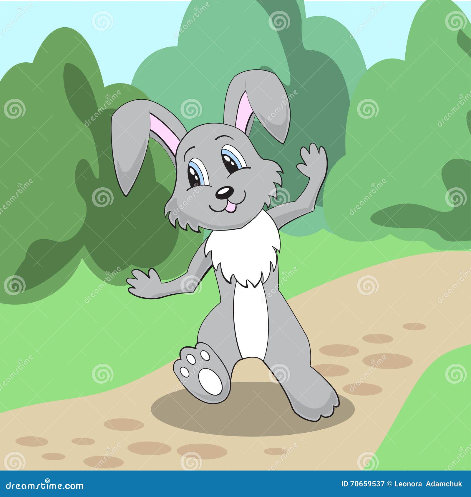 Cheerful Rabbit Walks on a Path in the Woods. Vector Stock Vector ...