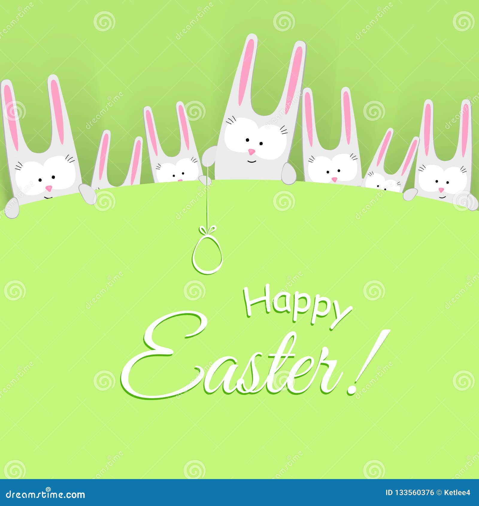 Cheerful Rabbits Bunny with Egg on a Green Background Happy Easter Text ...