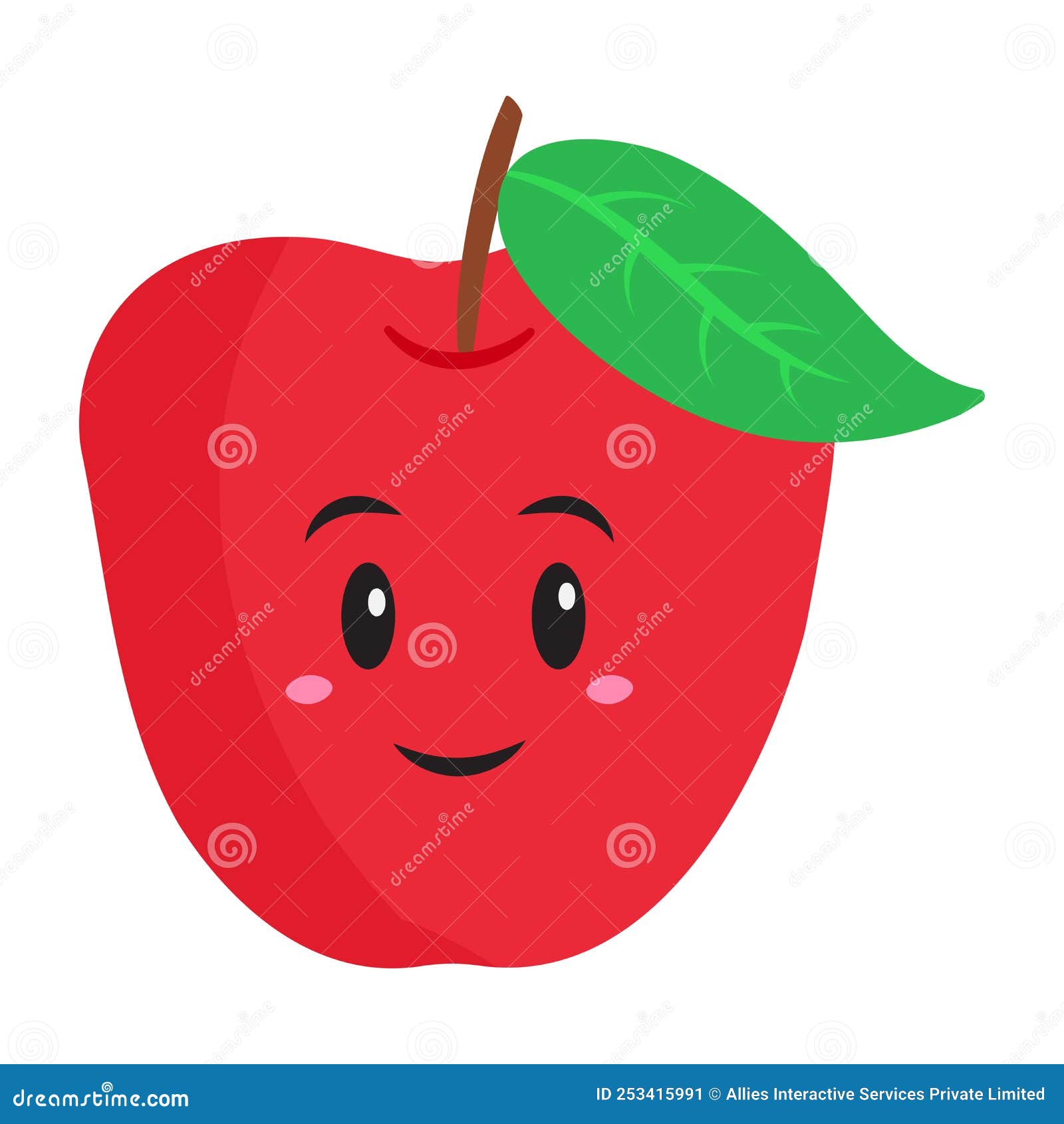 Cheerful Red Apple Cartoon in Flat Stock Illustration - Illustration of ...