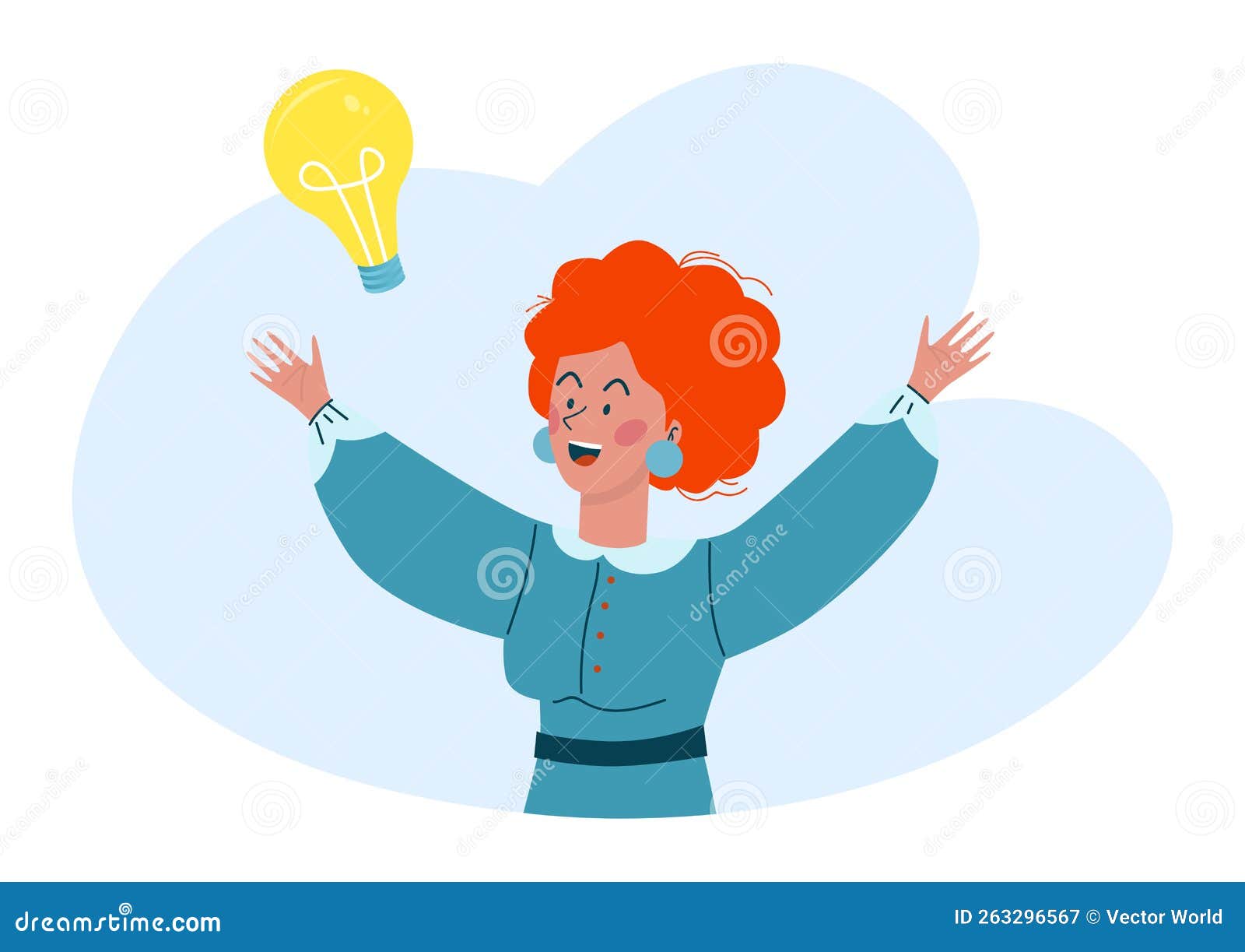 Cheerful Redhead Woman Character Think Problem Solution, Solving ...