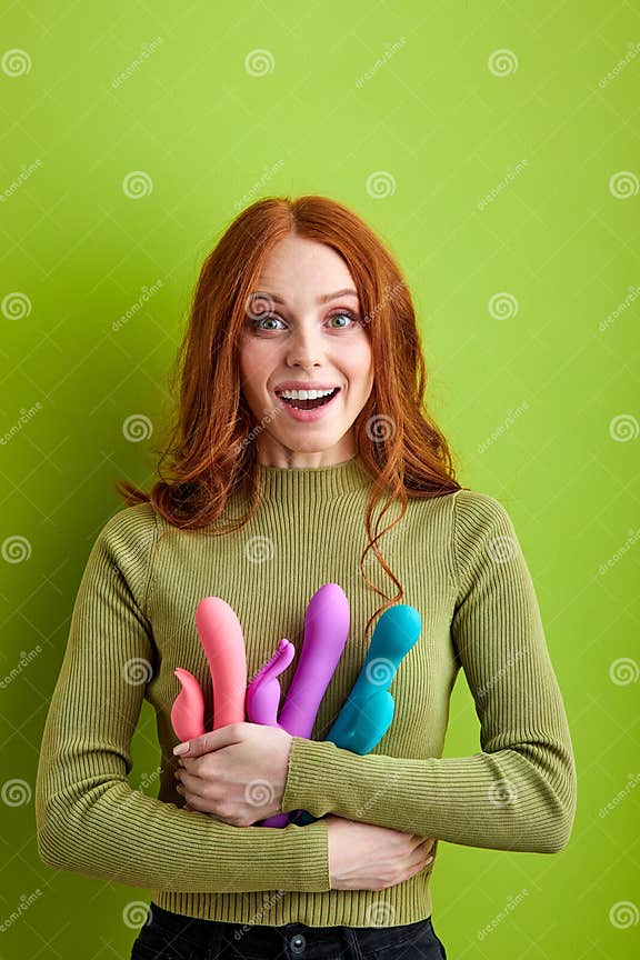 Cheerful Redhead Woman Gets Pleasure Using Sex Toys Vibrator To Satisfy