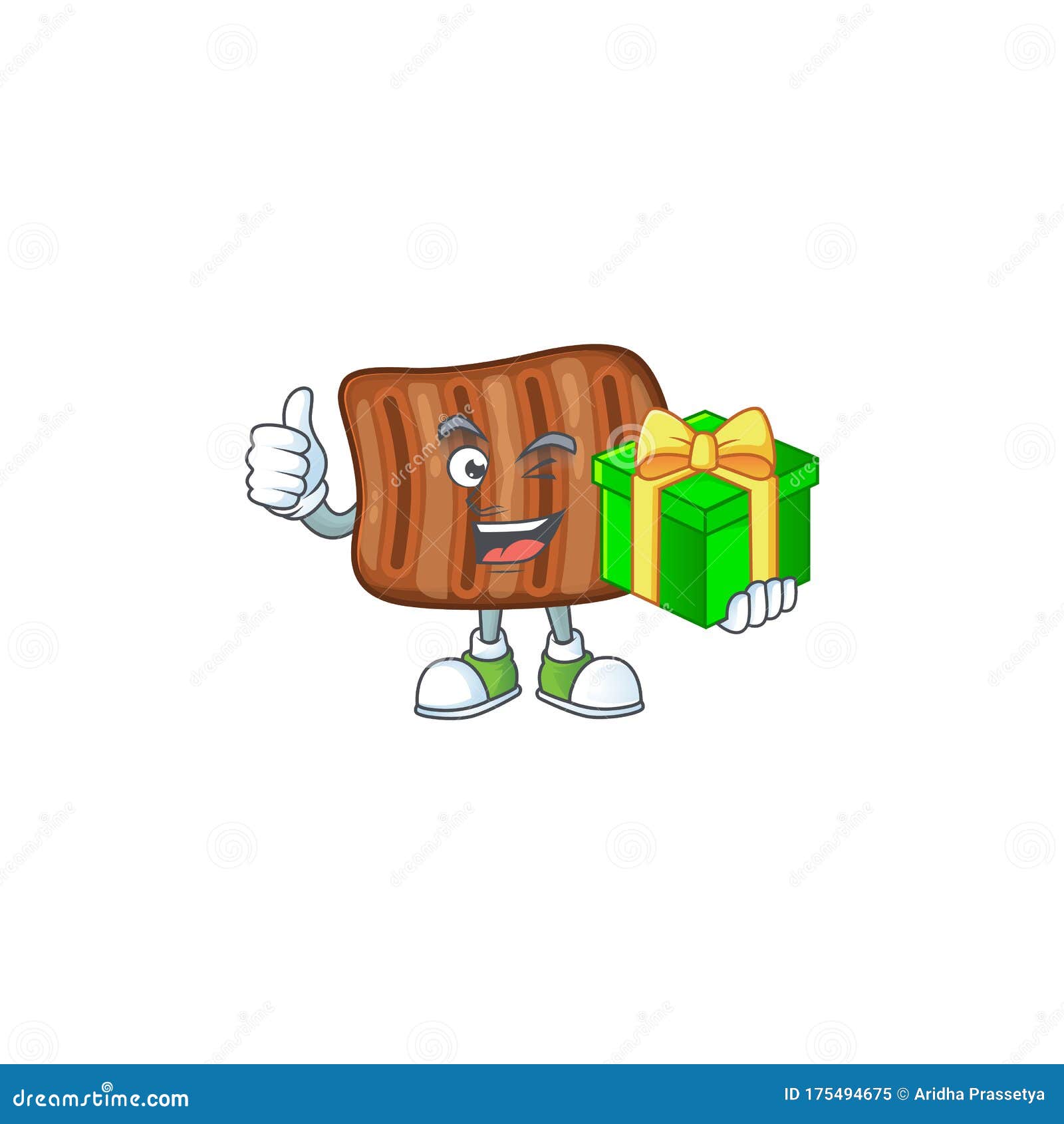Cheerful Roasted Beef Cartoon Character Holding a Gift Box Stock Vector ...
