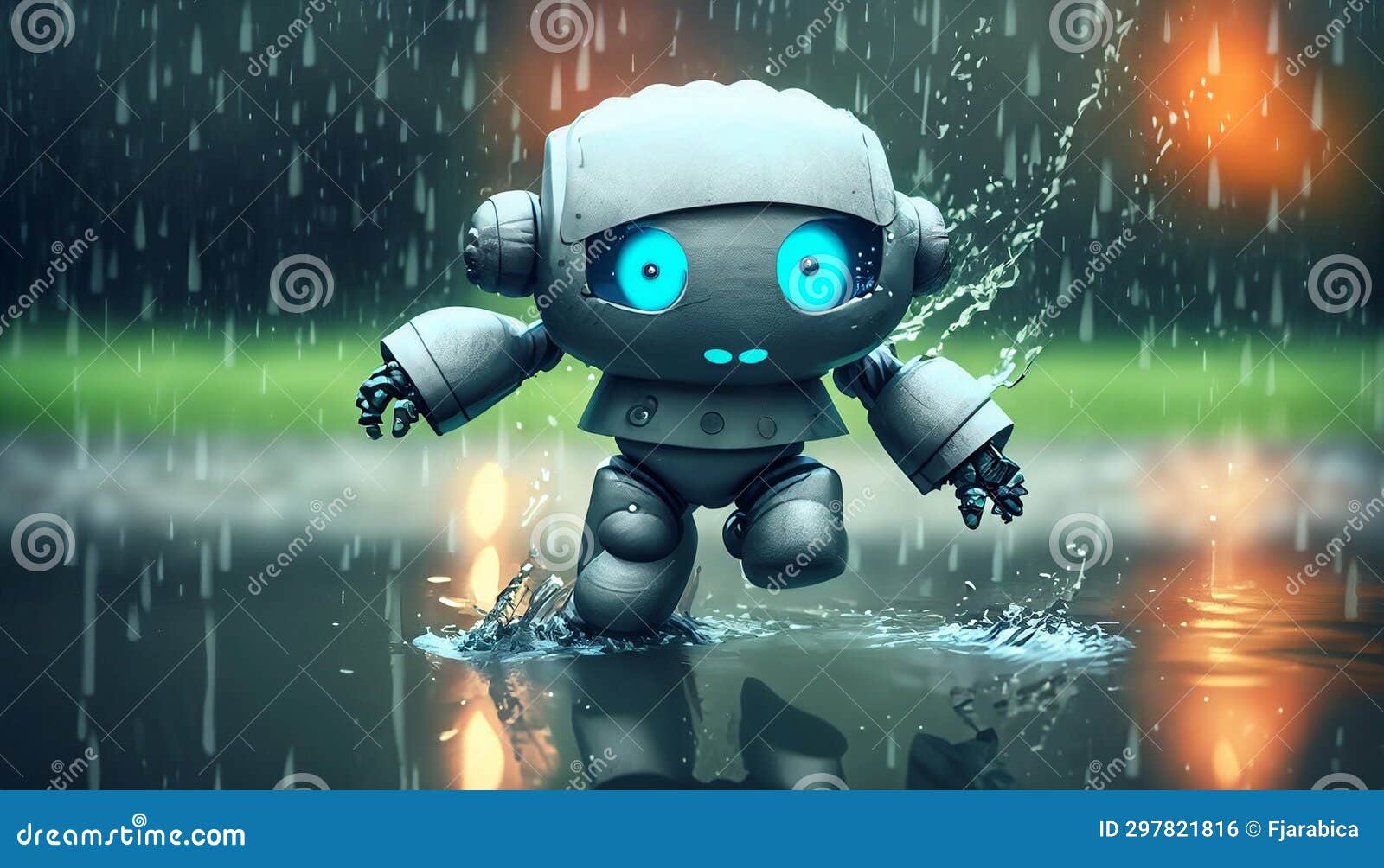 Cheerful Robot in Yeast Jumping in a Puddle Stock Illustration ...