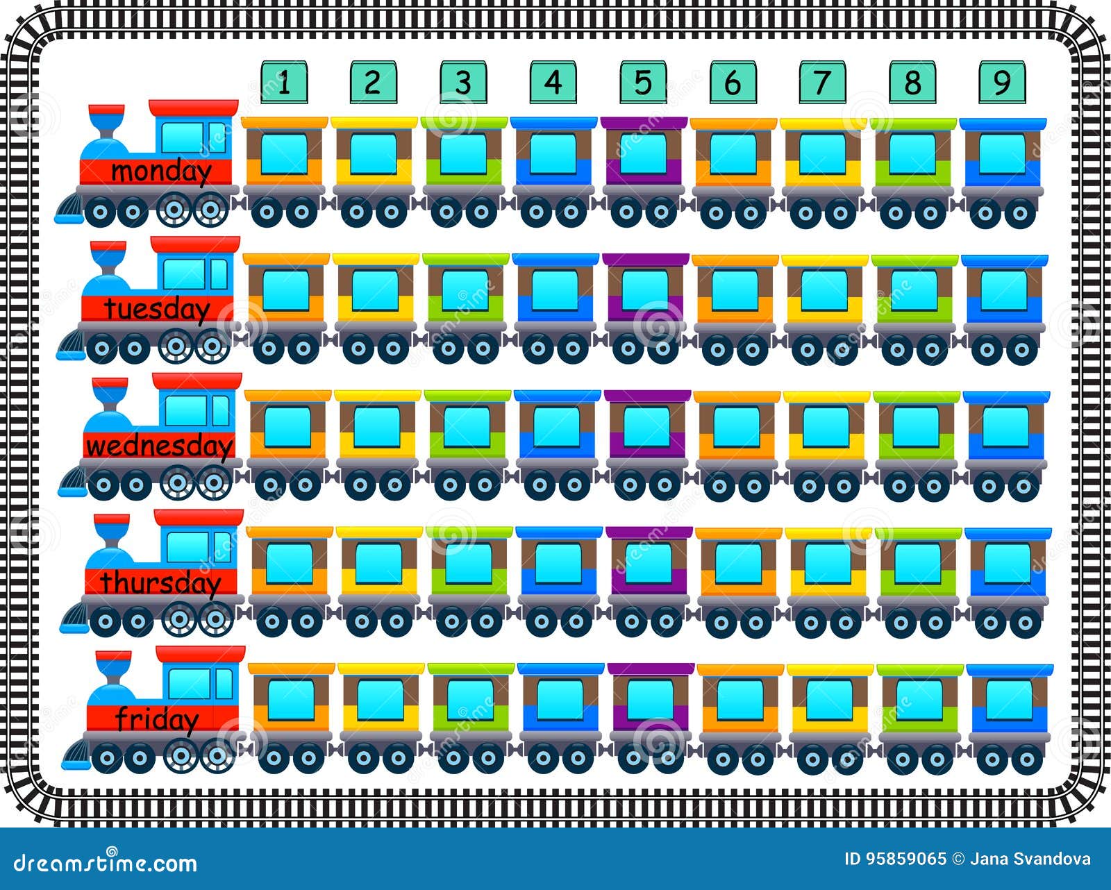 Cheerful School Timetable Made by Trains and Wagons. Stock Vector ...
