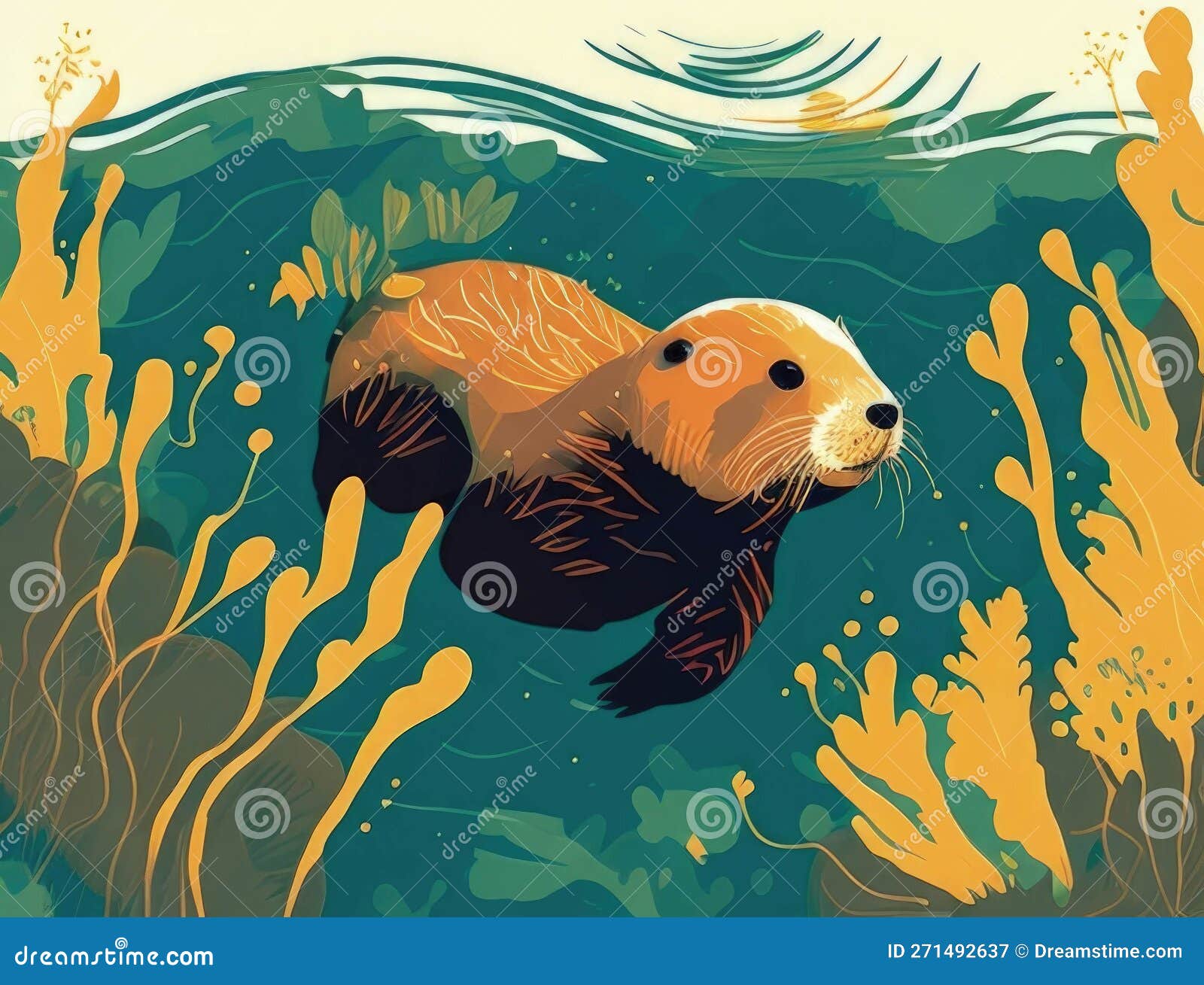 A Cheerful Sea Otter Rolling and Floating among the Kelp. Cute Creature ...