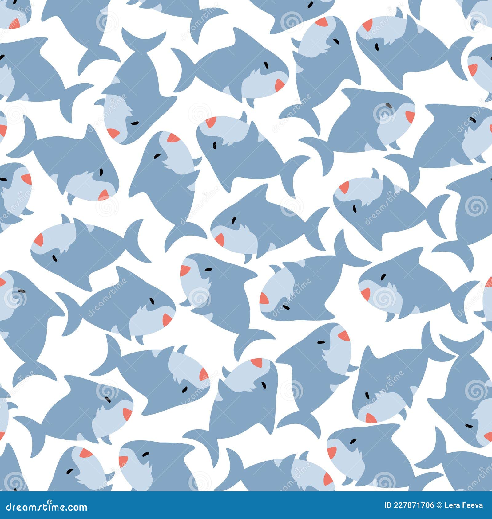 Cheerful Seamless Pattern with a Cute Shark on a White Background Stock ...