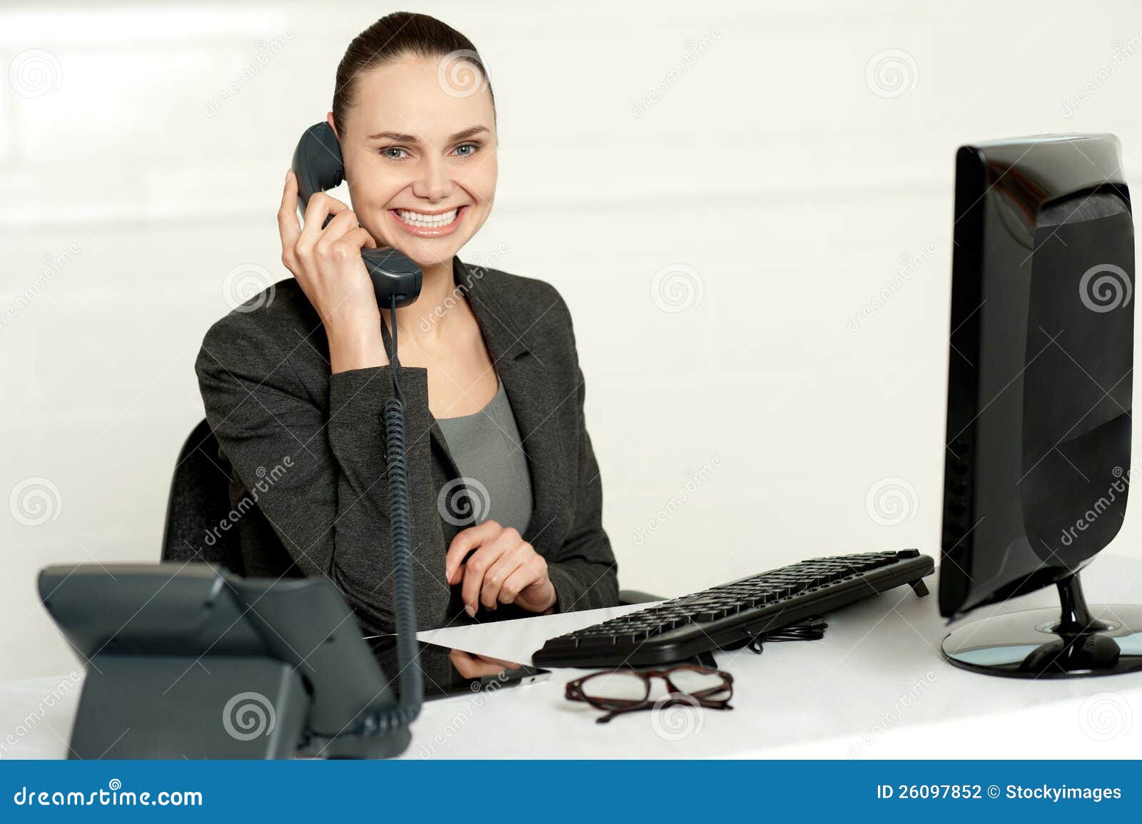 Cheerful Secretary Advising Her Client Stock Photo - Image of caucasian ...