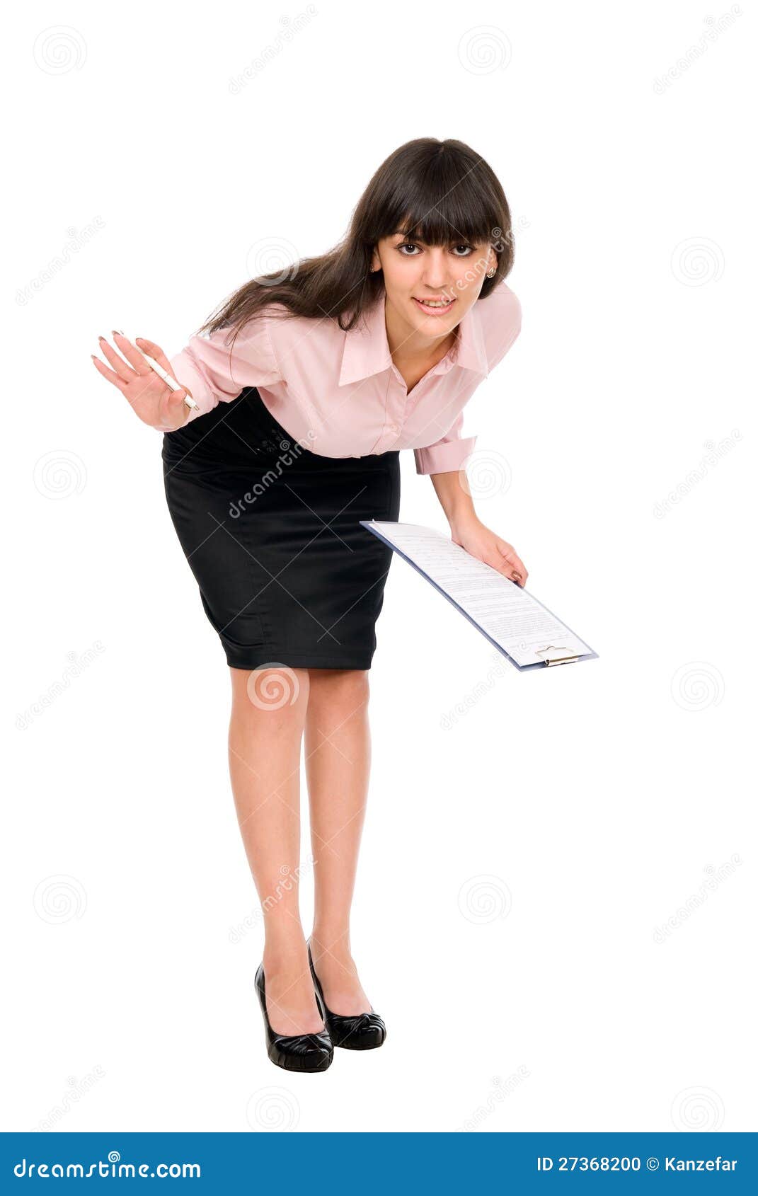 Cheerful Secretary with Clipboard Leaned Forward Stock Photo - Image of ...