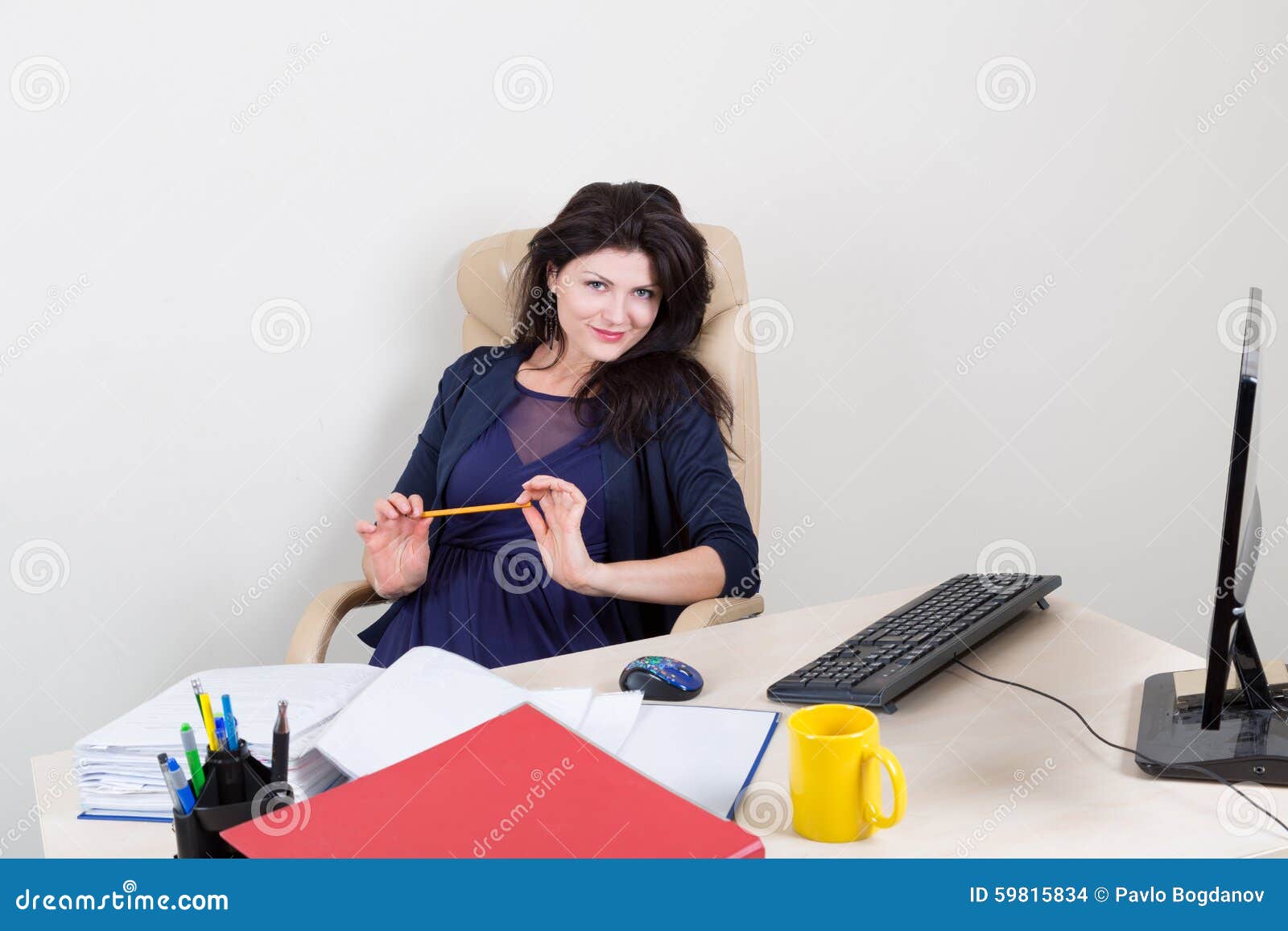 Cheerful Secretary in Office Stock Photo - Image of beautiful ...
