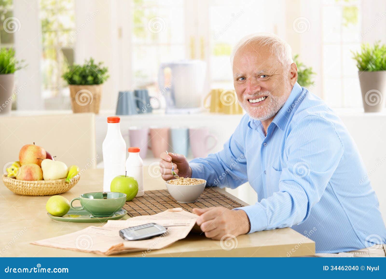 Cheerful Senior Man Having Breakfast Stock Photo - Image of happiness ... Cheerful Senior Man Having Breakfast Stock Photo - Image of happiness ...