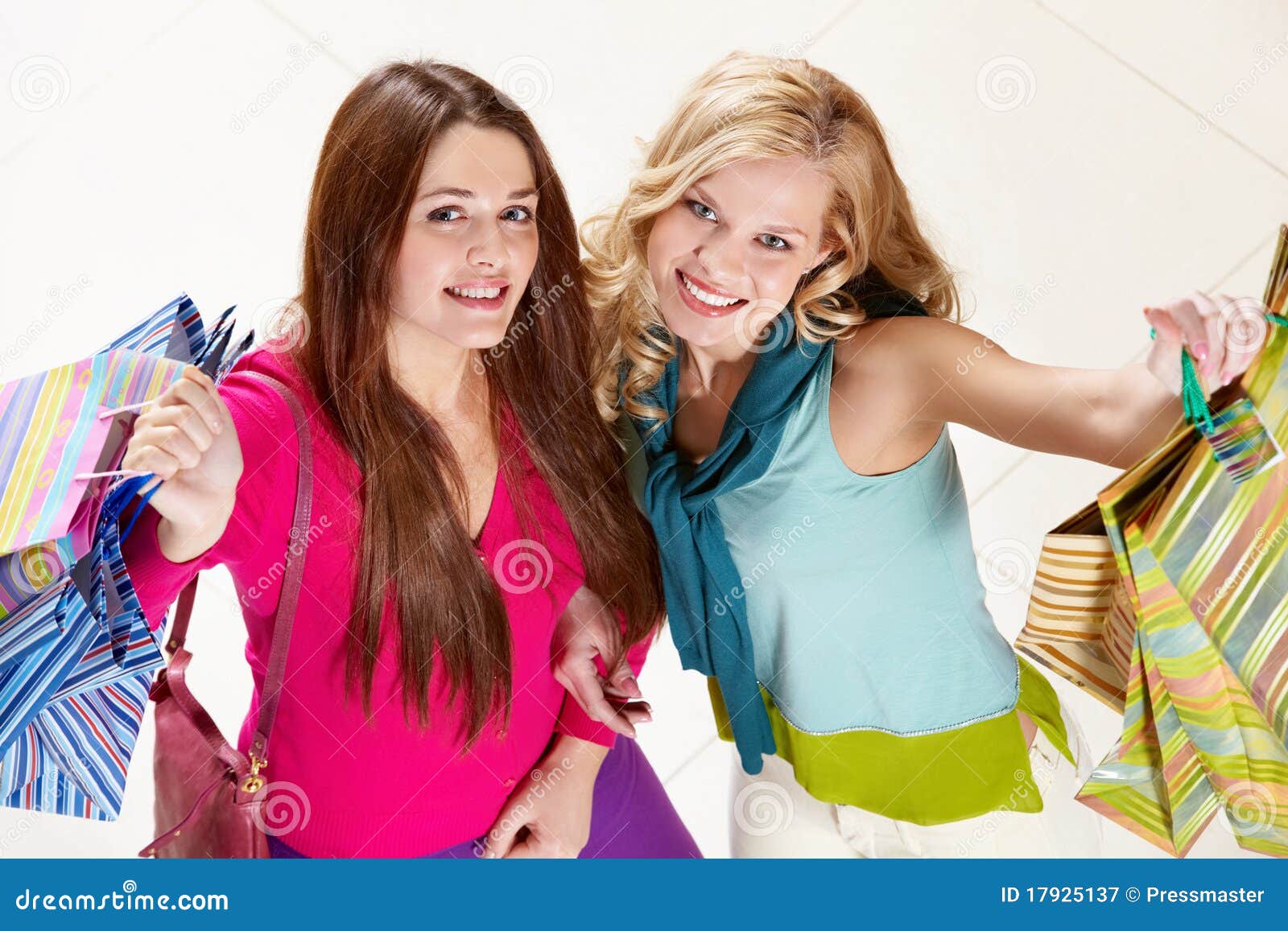 Cheerful shopaholics stock image. Image of friendship - 17925137