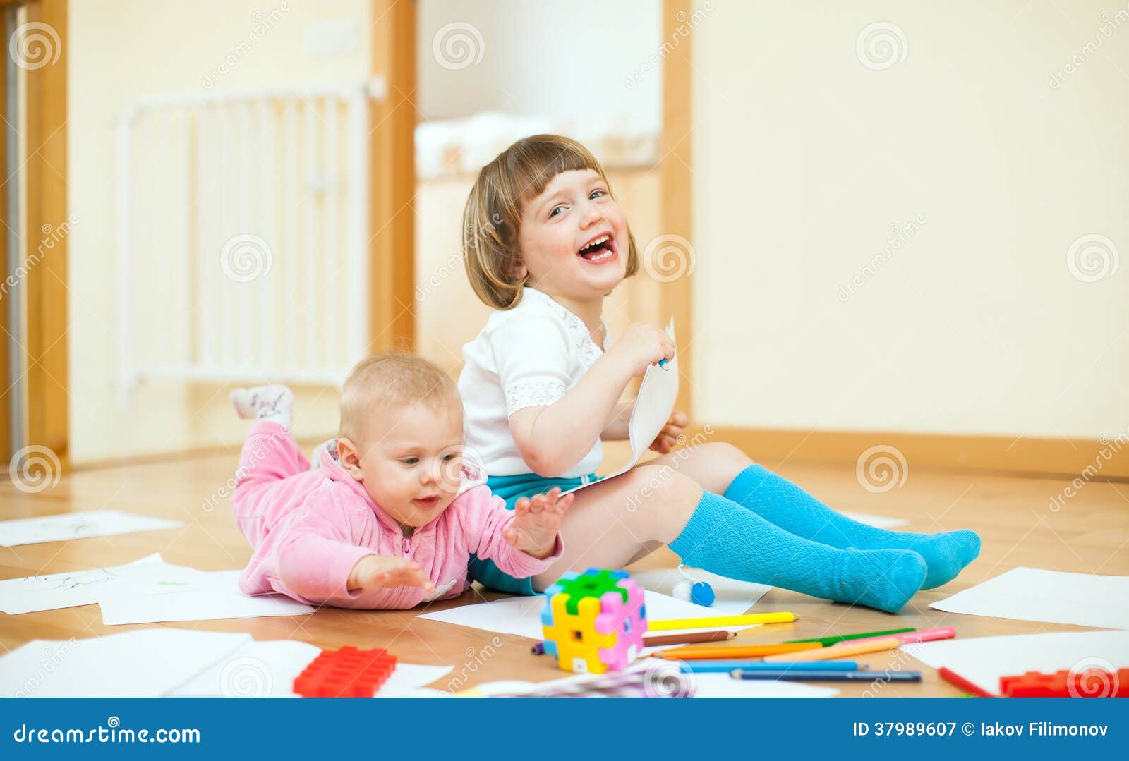 Cheerful Sibling Plays in Home Stock Image - Image of joyful, brother ...
