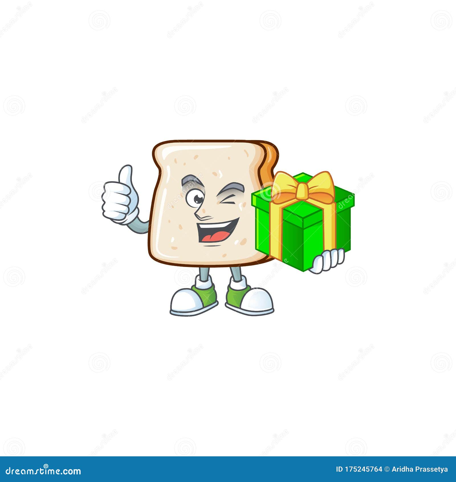 Cheerful Slice of Bread Cartoon Character Holding a Gift Box Stock ...