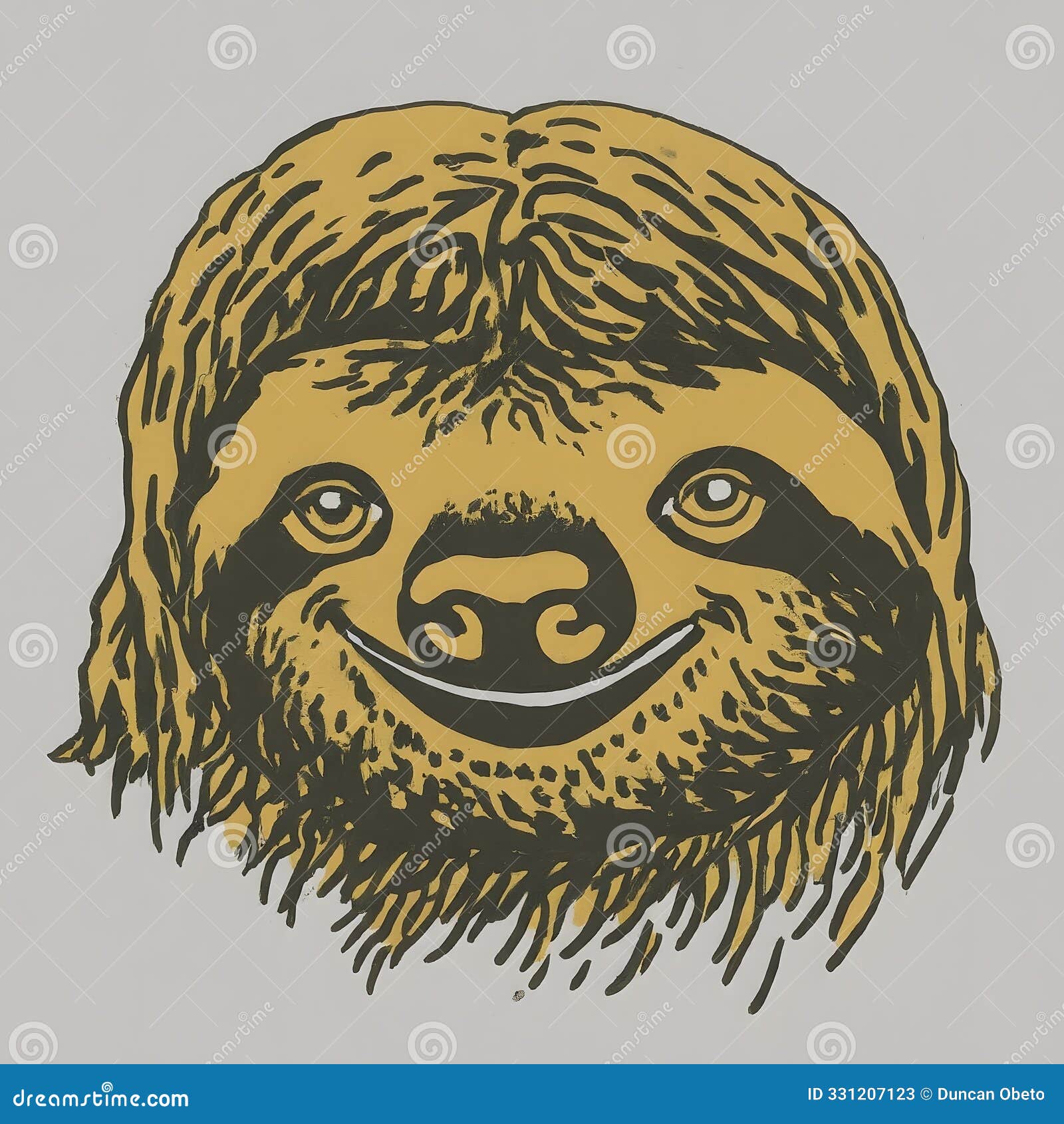 Cheerful Sloth Face Illustration. AI-Generated. Stock Illustration ...
