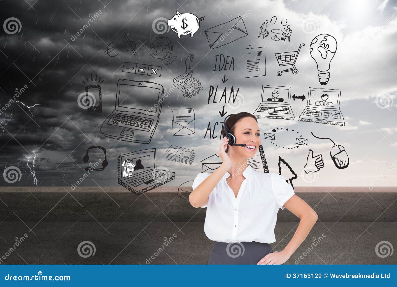 Cheerful Smart Call Center Agent Working Stock Image - Image of busines ...
