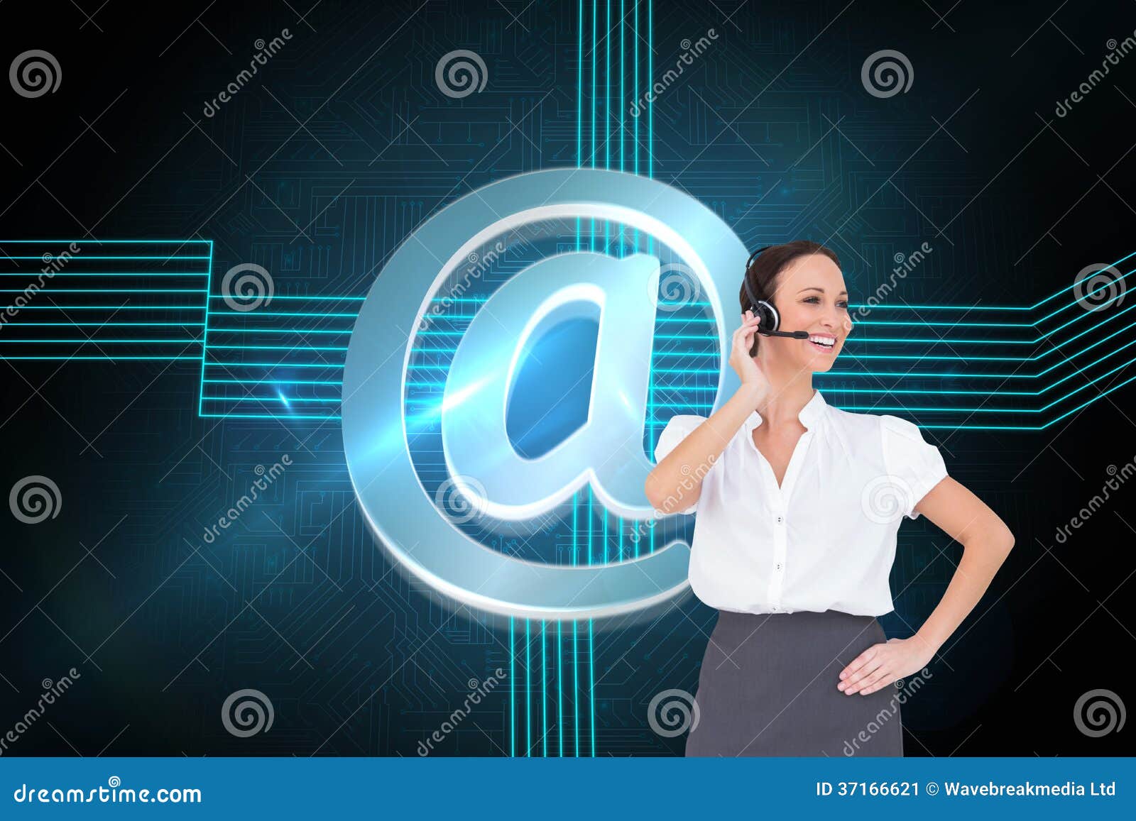 Cheerful Smart Call Center Agent Working Stock Image - Image of ...