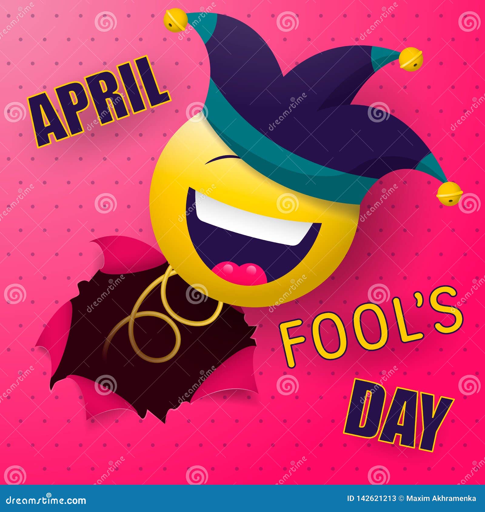 A Cheerful Smiley on a Spring, in a Jester`s Cap, Suddenly Breaks ...