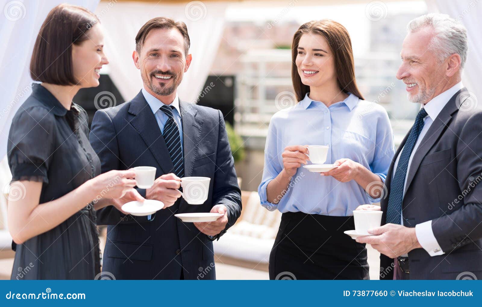 Cheerful Smiling Colleagues Drinking Coffee Stock Photo - Image of ...
