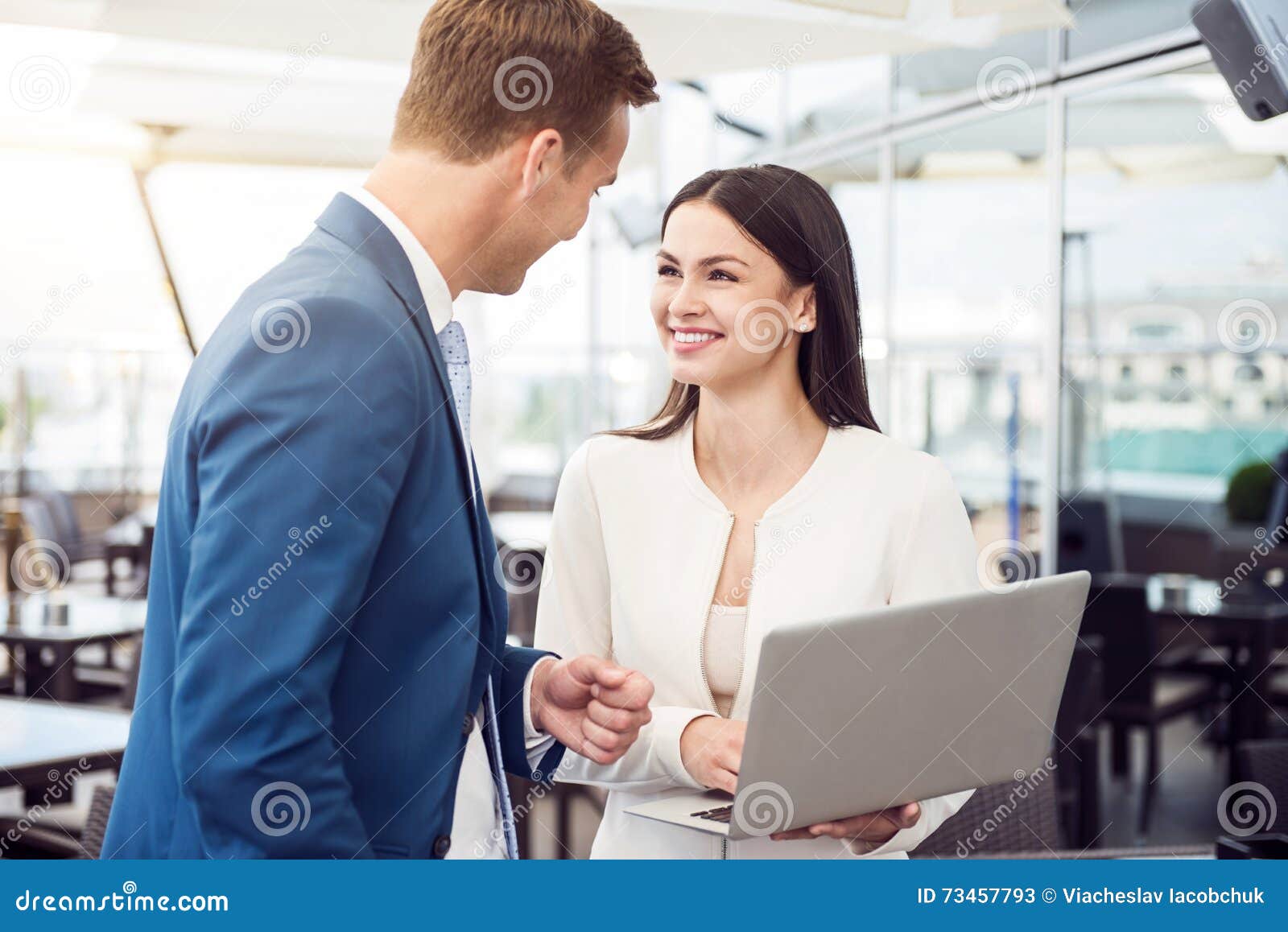 Cheerful Smiling Colleagues Talking Stock Image - Image of delighted ...