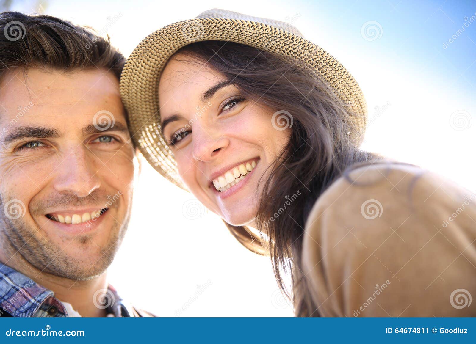 Cheerful Smiling Couple in the Sunlight Stock Image - Image of fall ...