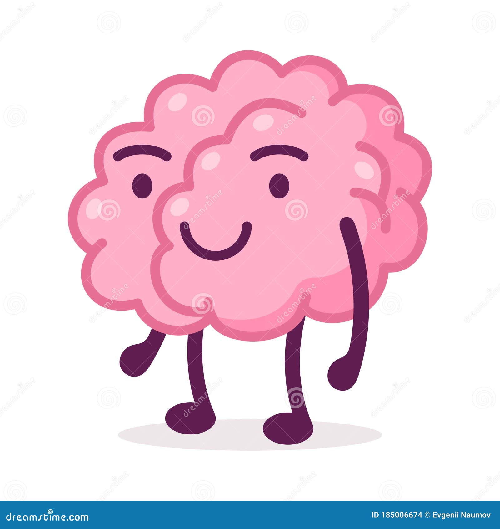 Cheerful Smiling Pink Brain Funny Human Nervous System Organ Cartoon Character Vector