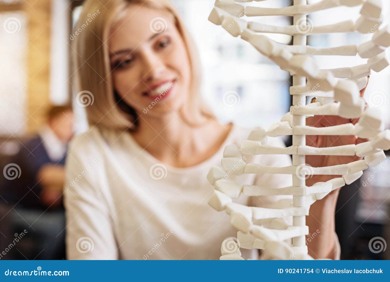 Cheerful Smiling Student Holdign DNA Model Stock Photo - Image of ...