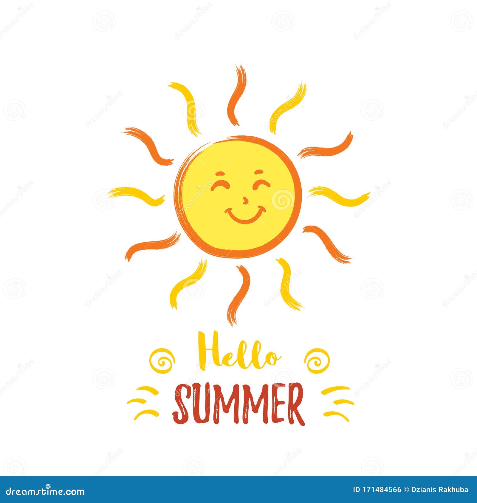 Cheerful Smiling Sun with with Hello Summer Lettering Stock Vector ...