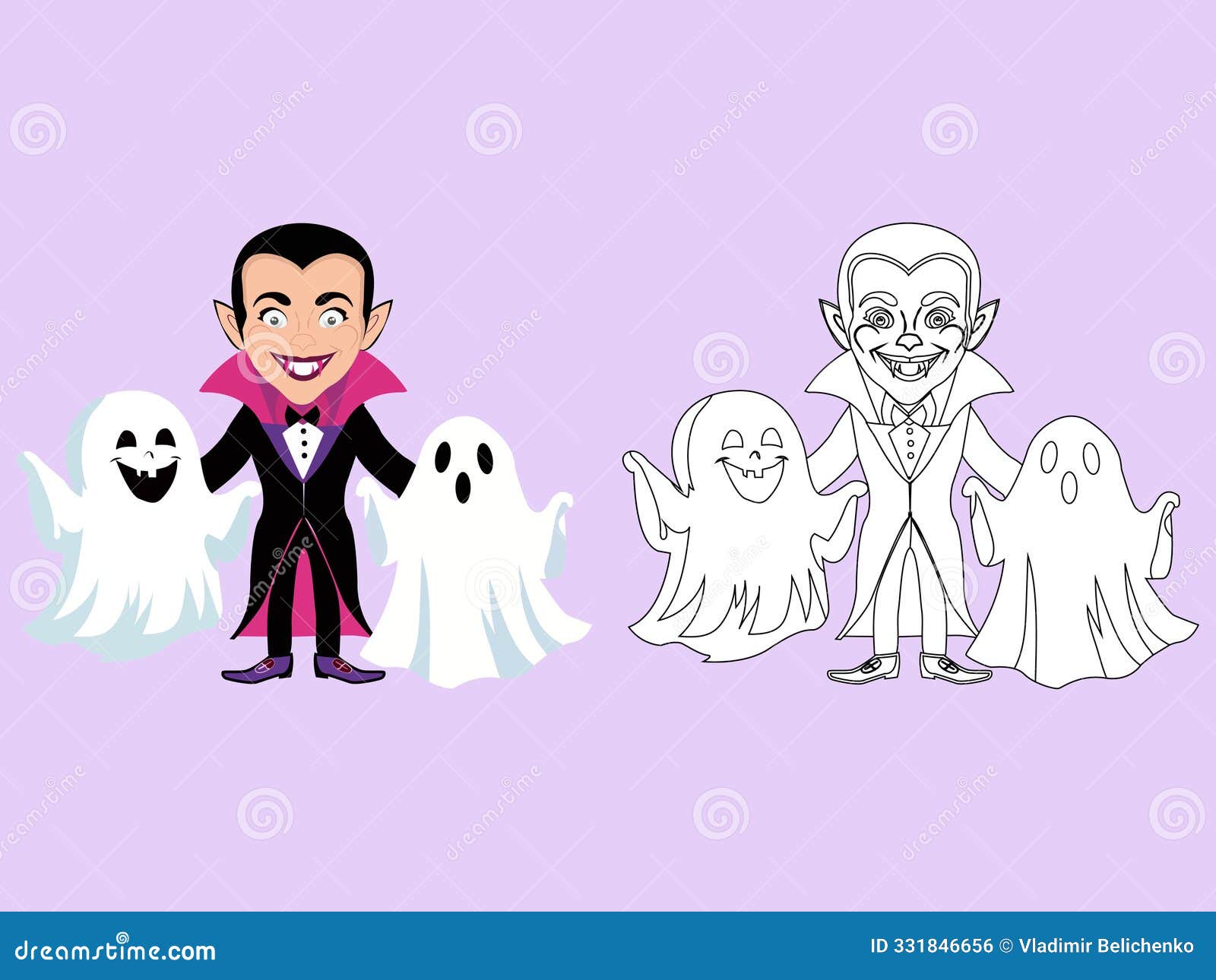 Cheerful Smiling Vampire with Two Ghosts Stock Vector - Illustration of ...