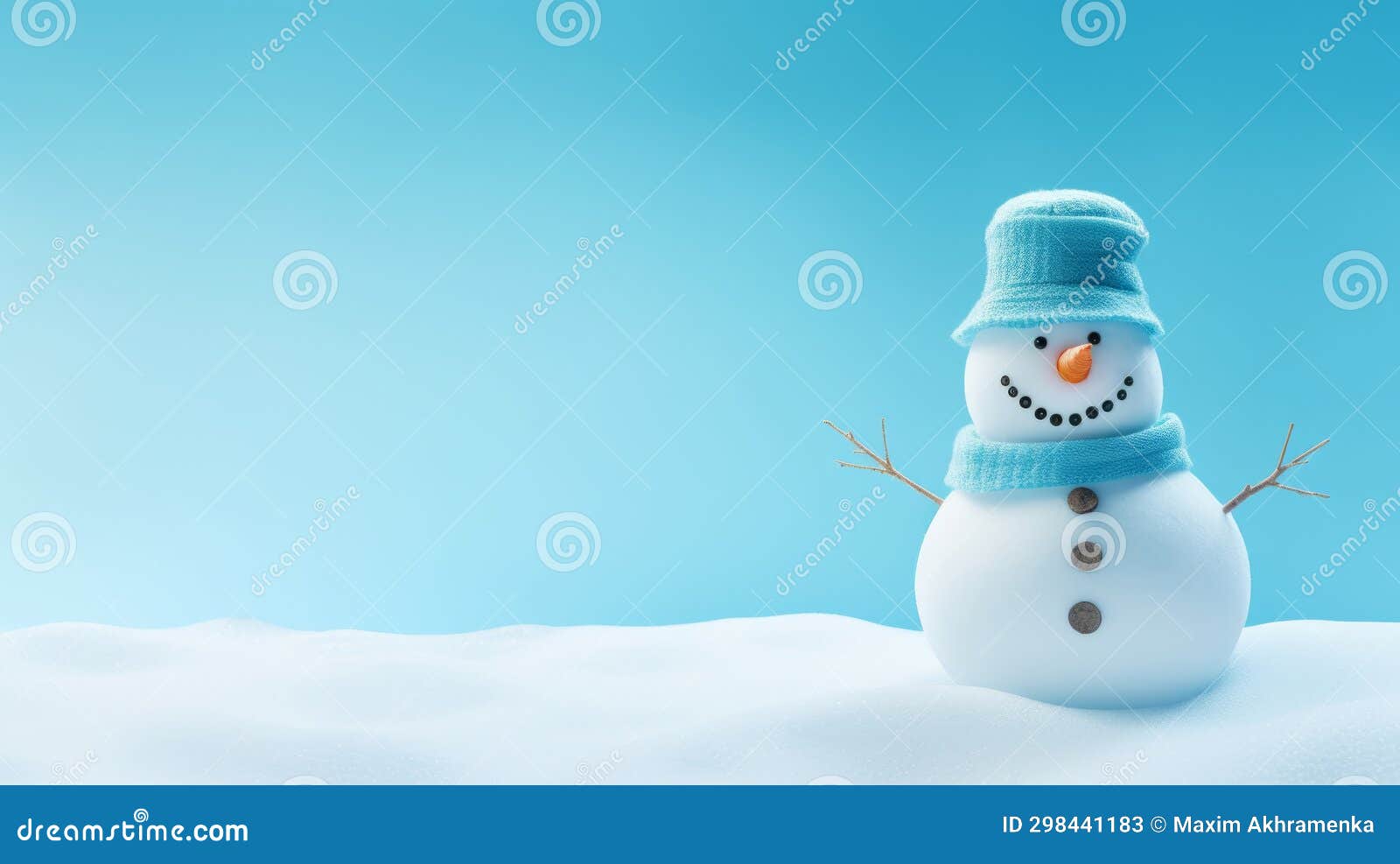 A Cheerful Snowman on a Blue Background and Free Space Stock ...