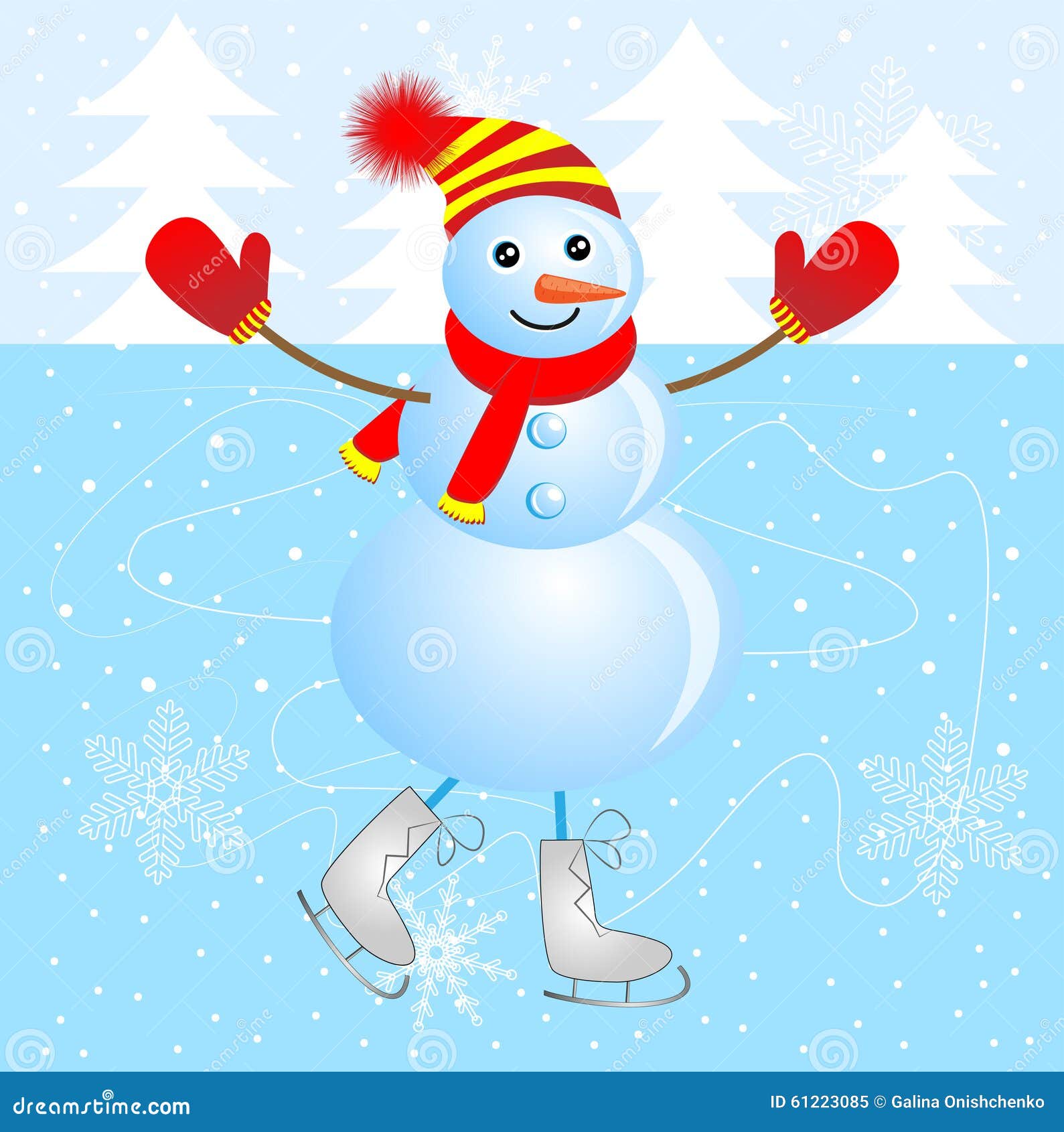 Cheerful Snowman Skating on Ice Stock Vector - Illustration of magic ...