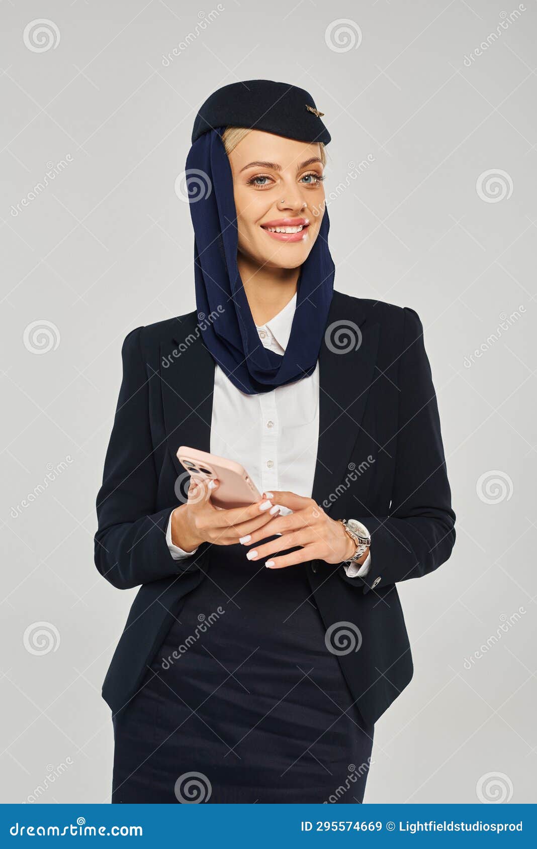 Cheerful Stewardess in Arabian Airlines Uniform Stock Image - Image of ...