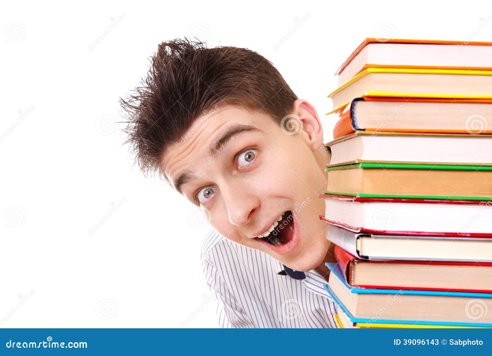 Cheerful Student Behind the Books Stock Image - Image of education ...