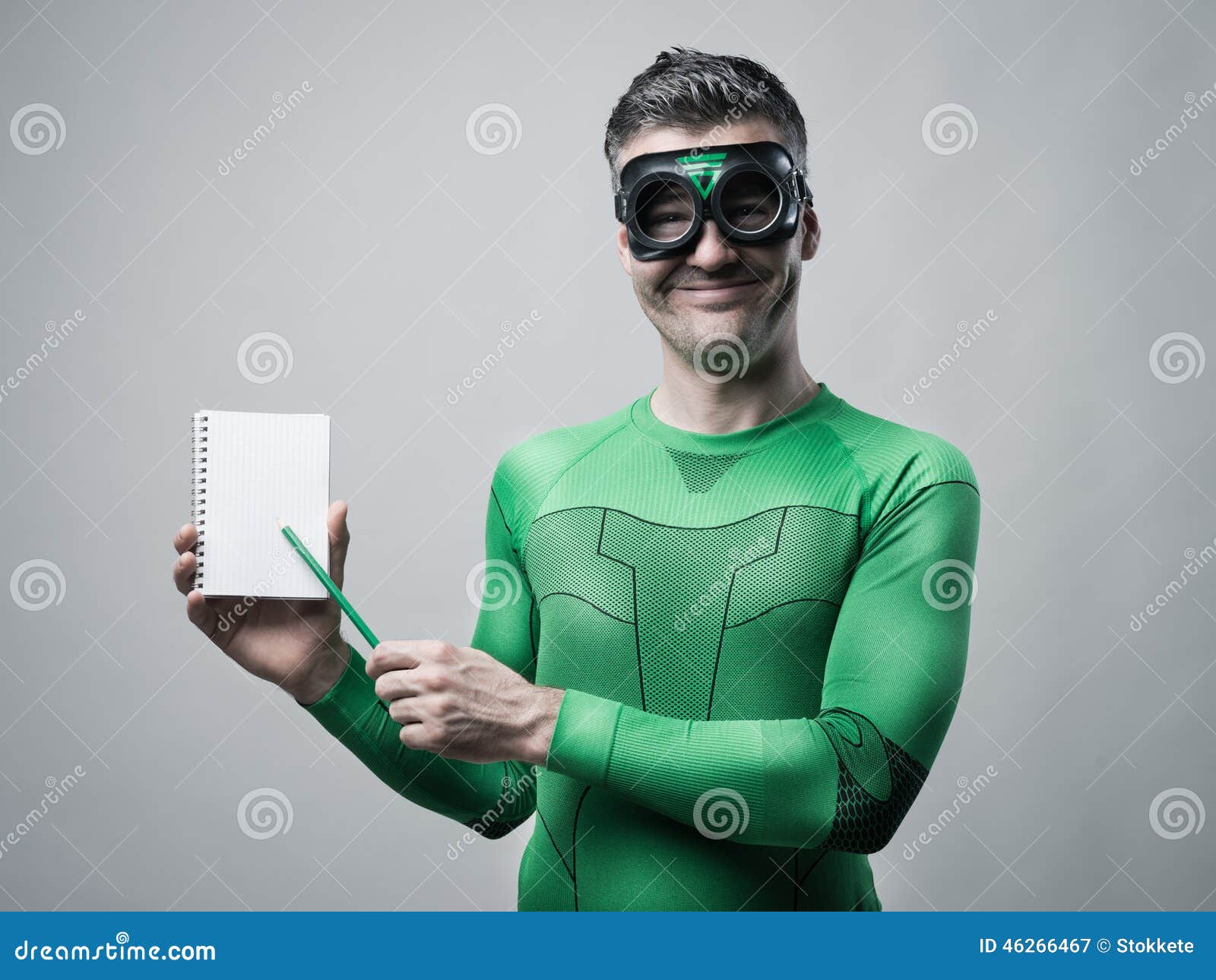 Cheerful Superhero with Notebook Stock Image - Image of showing, hero ...