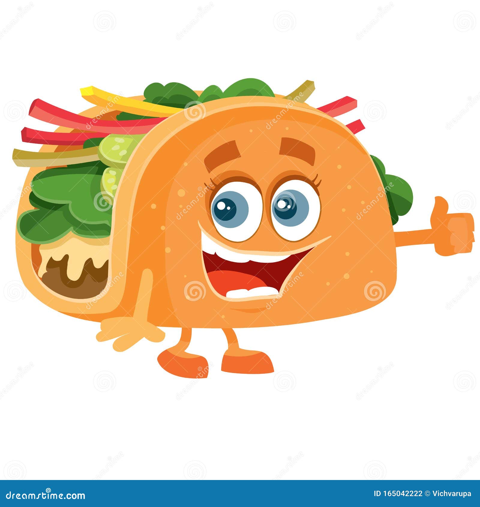 Cheerful Taco Character with Eyes Smiling, Isolated Object on a White ...
