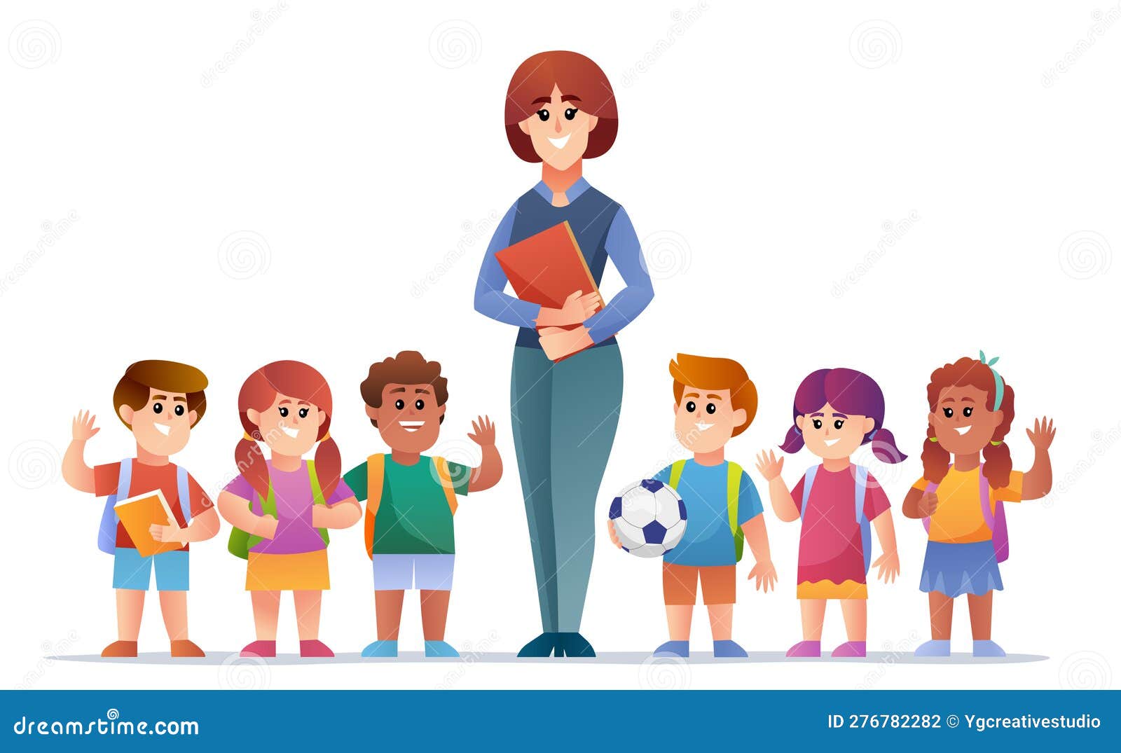 A Cheerful Teacher Engaging With Students In A Vibrant Classroom ...