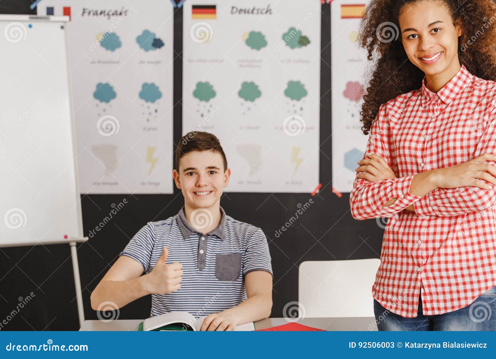 Cheerful Teacher and Happy Student with Thumb Up Stock Image - Image of ...