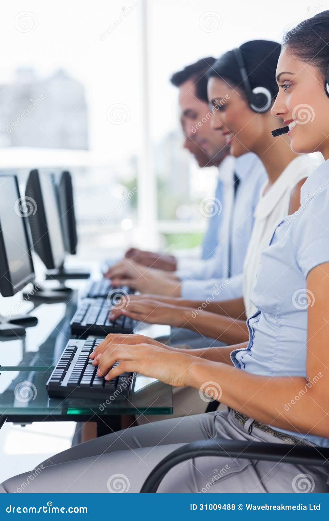 Cheerful Team of Call Centre Employees Stock Photo - Image of coworkers ...