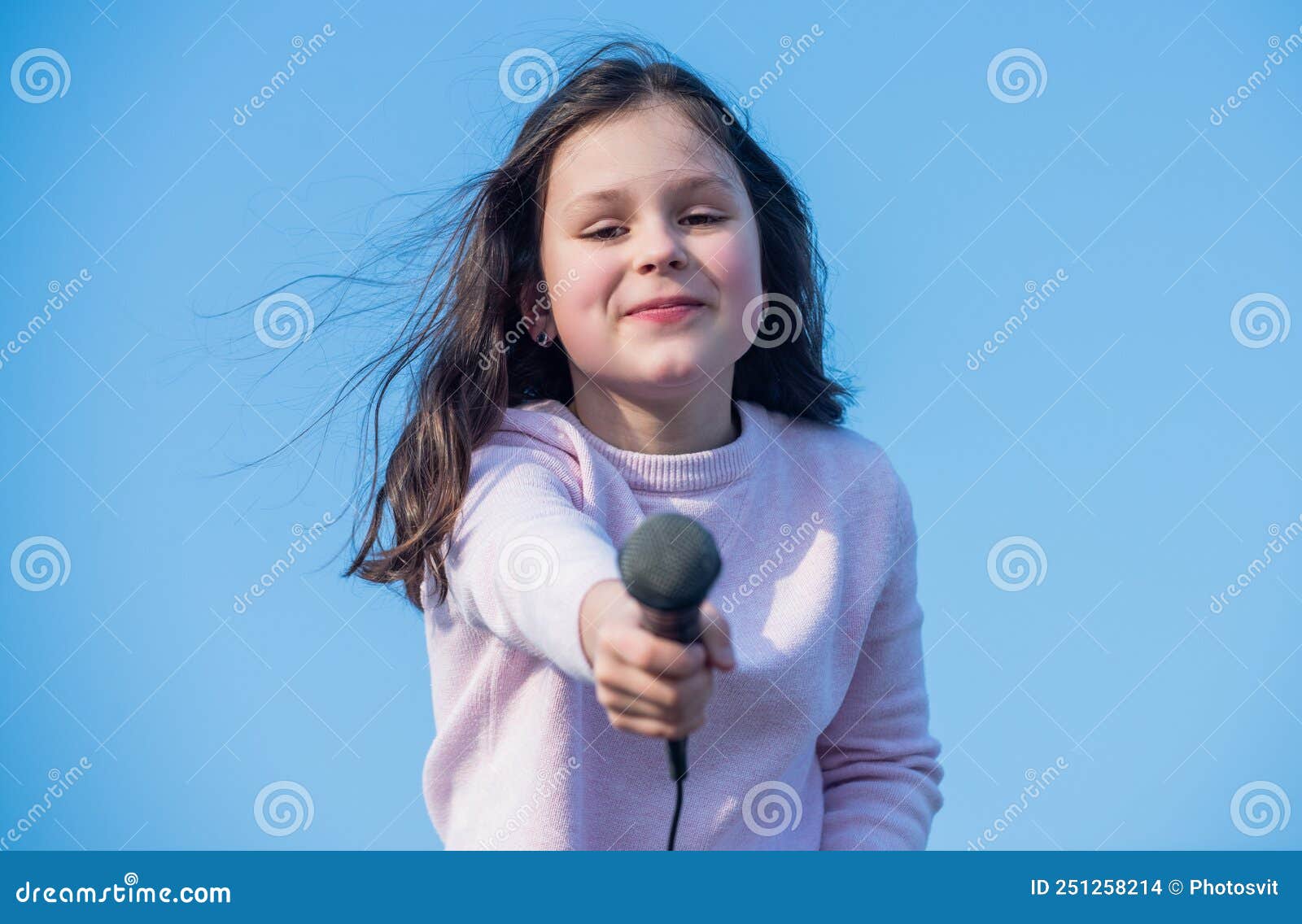 Cheerful Teen Kid Journalist Interviewing with Microphone Stock Photo ...