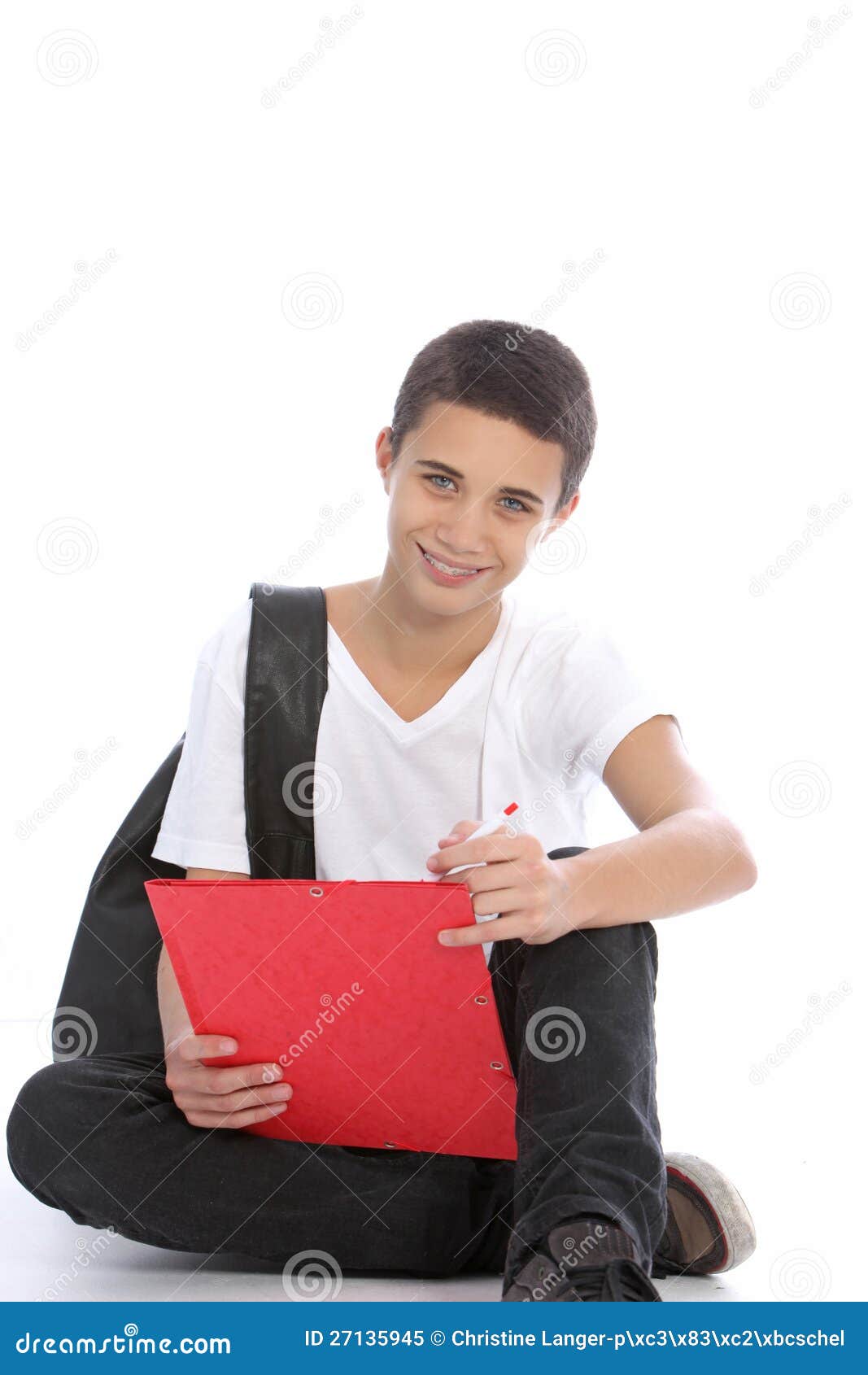 Cheerful Teenage Boy Writing Notes Stock Image - Image of modern, teen ...