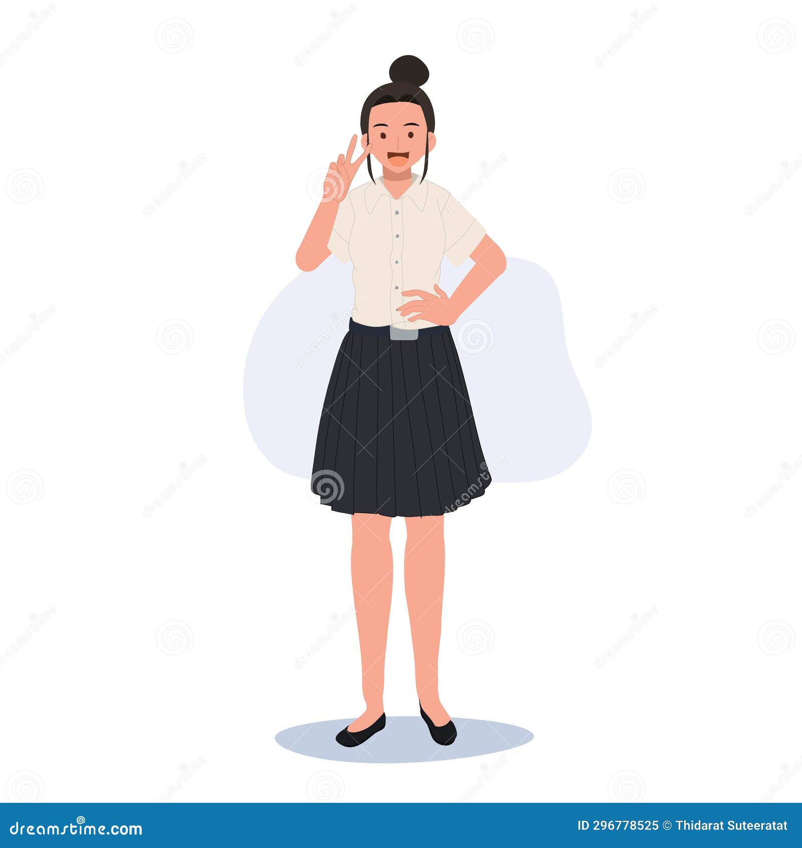 Cheerful Thai University Student in Uniform Making Peace Hand Sign ...