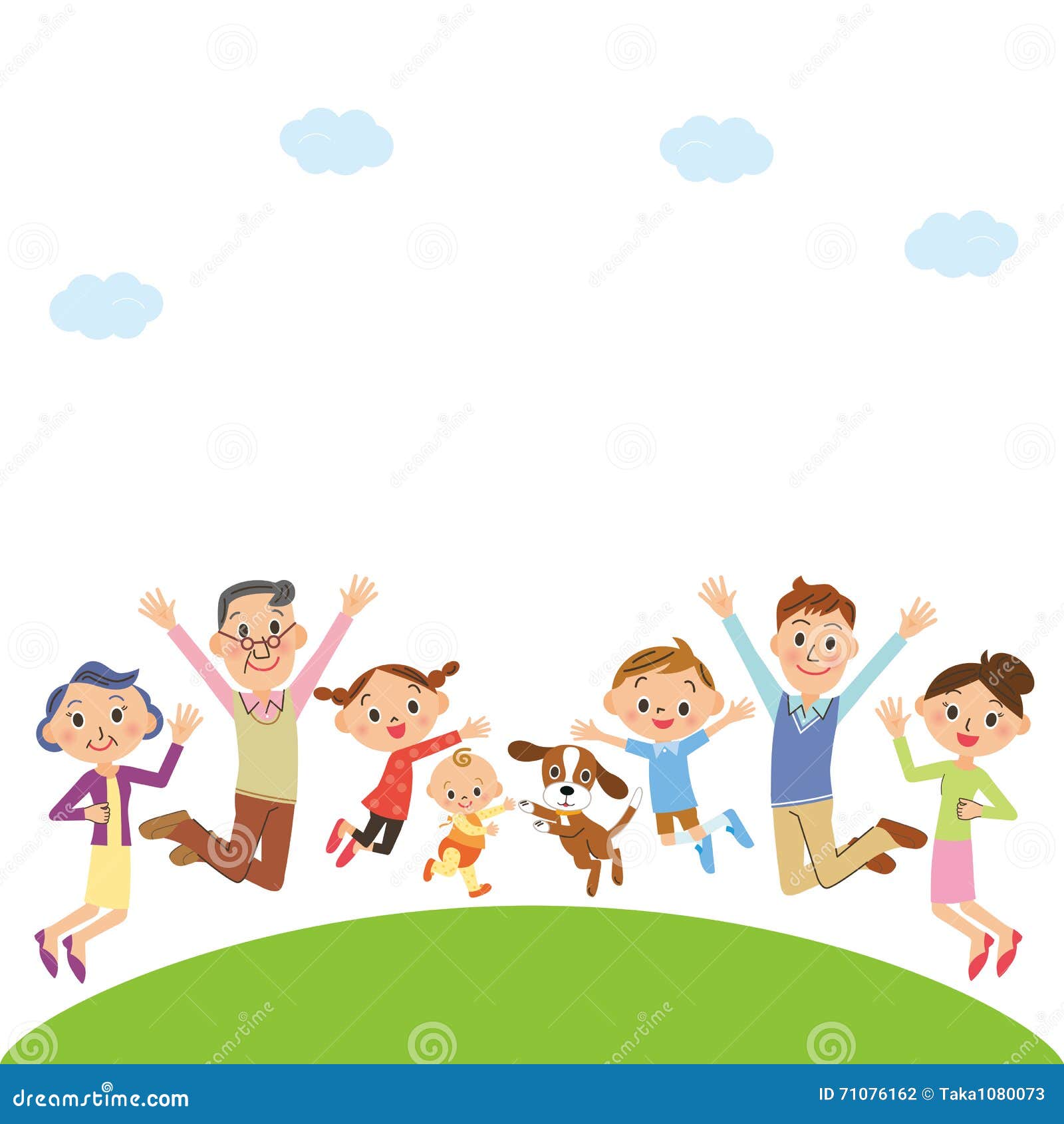 Three-generation Family With Masks, Mainly Seniors Cartoon Vector ...