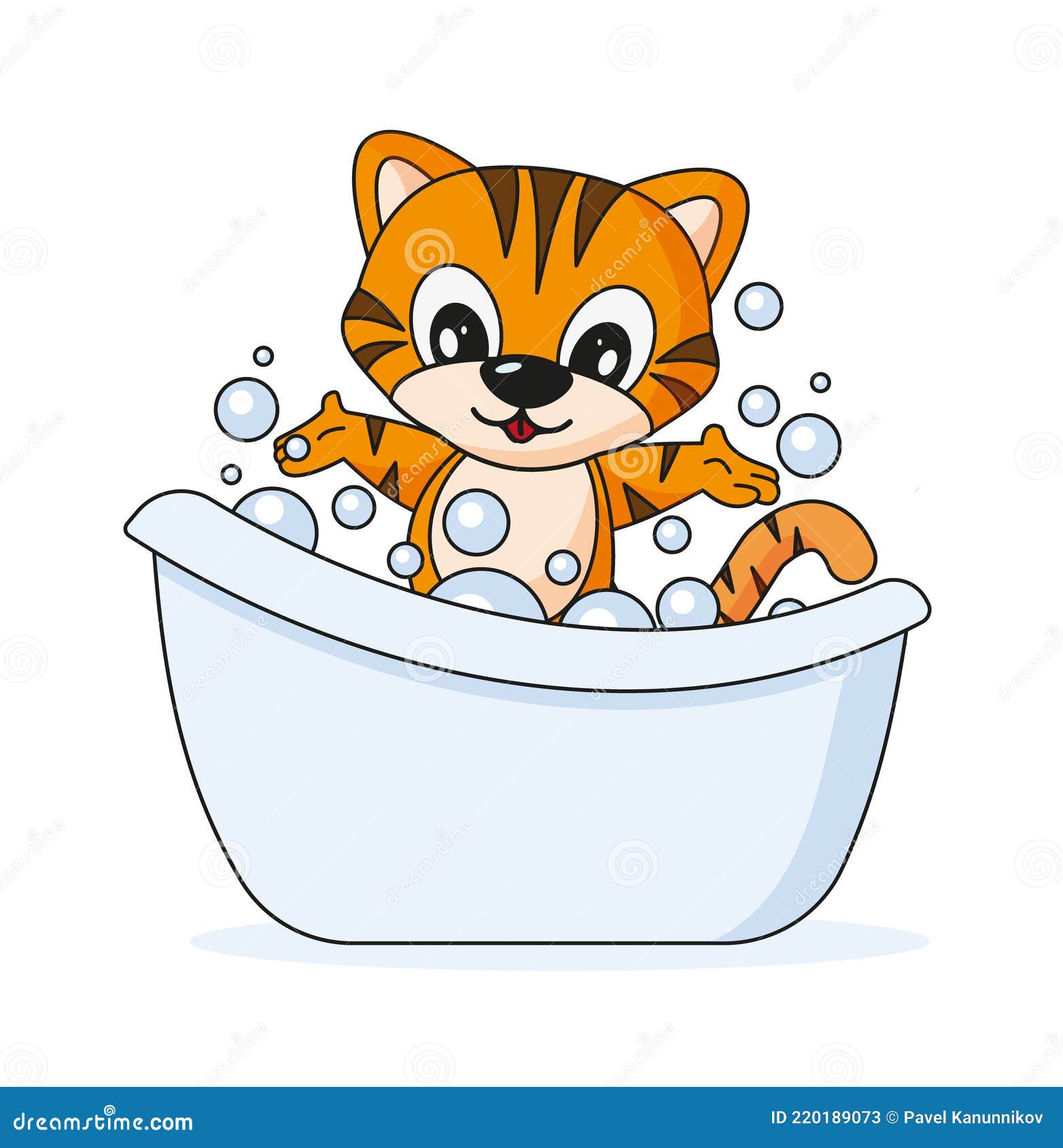Cheerful Tiger Bath in Tub Cartoon Style Vector Illustration Stock ...