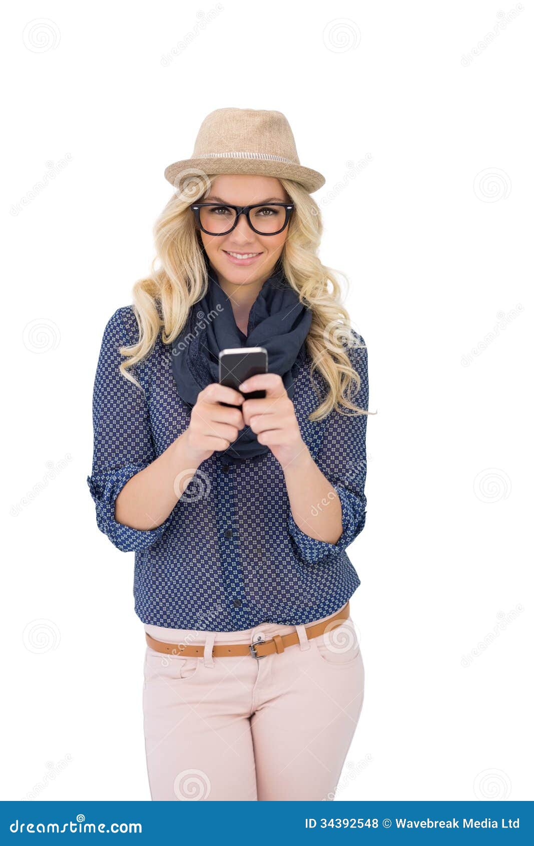 Cheerful Trendy Blonde Text Messaging Stock Photo - Image of glamorous ...