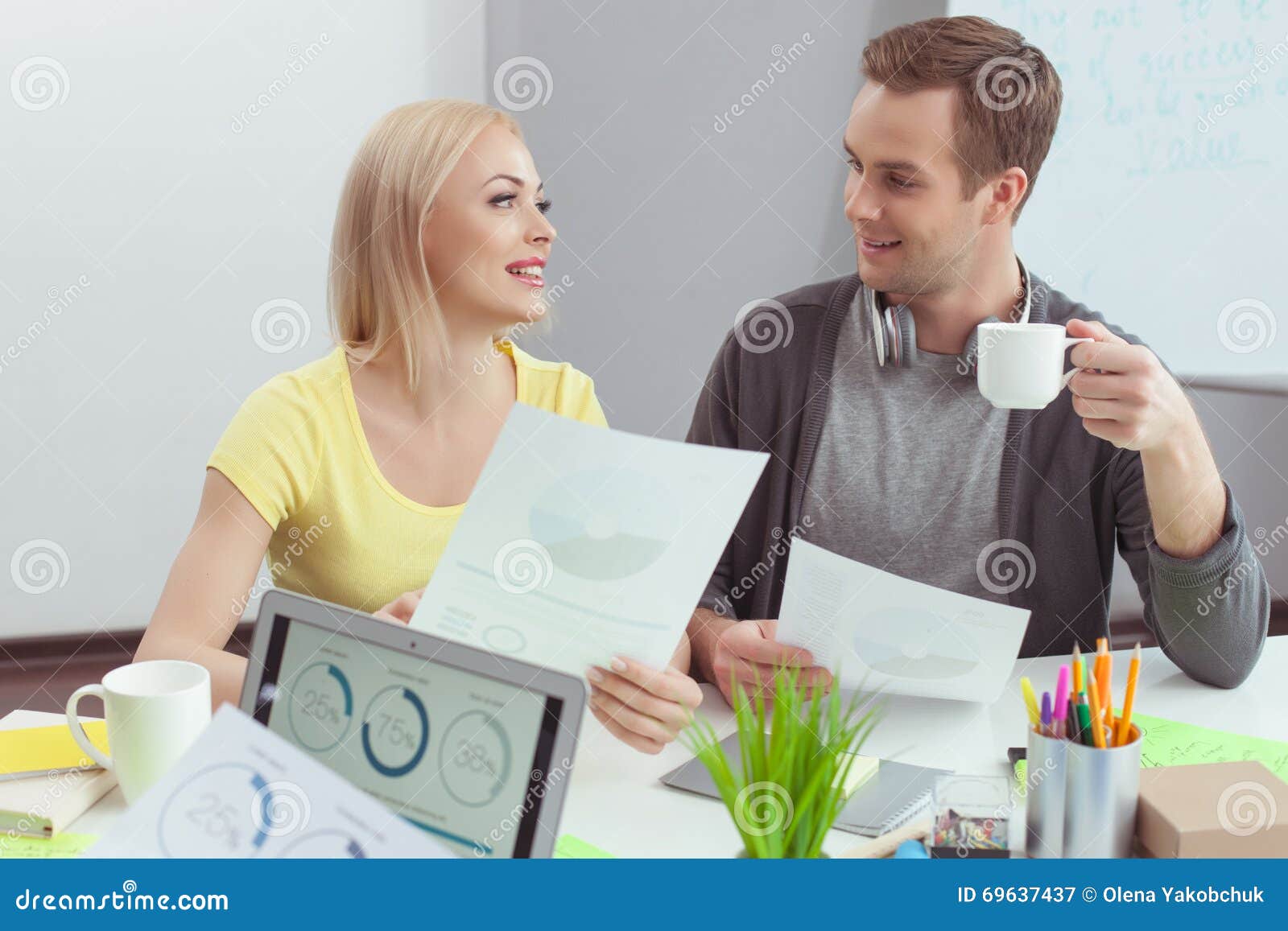 Cheerful Two Workers are Doing Paperwork Stock Image - Image of ...
