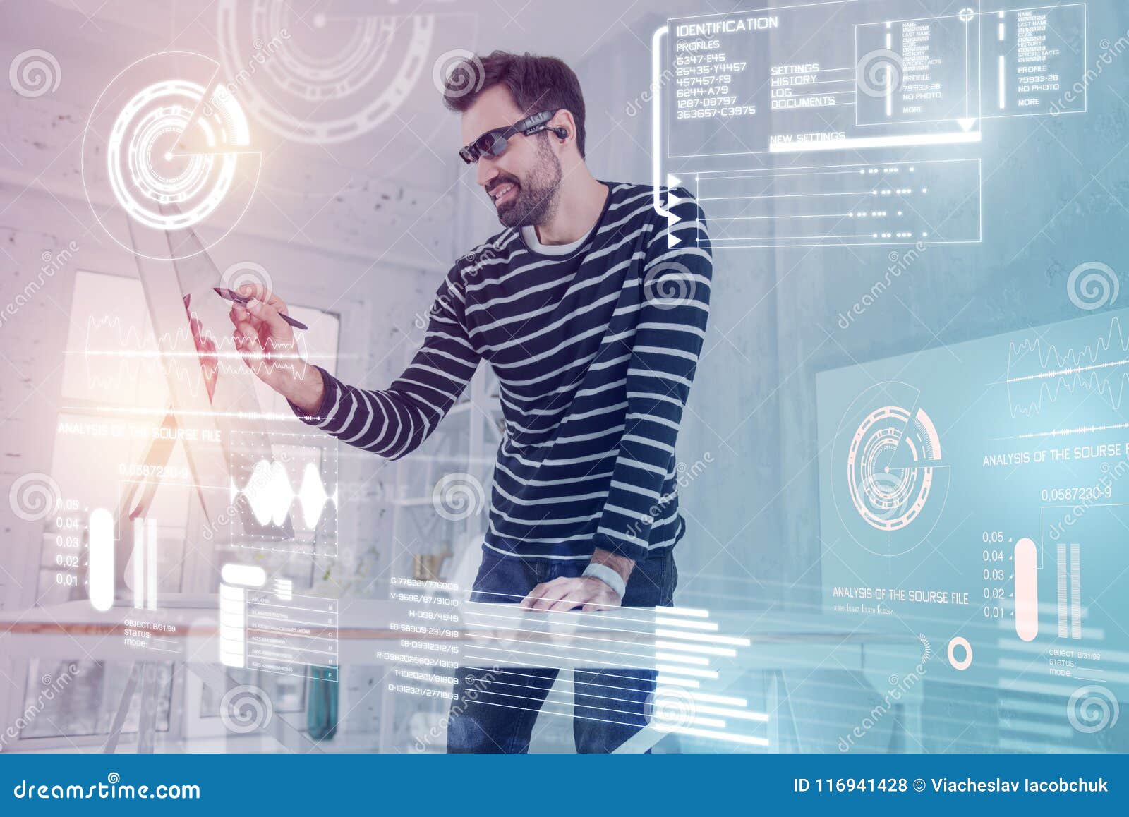 Cheerful Web Designer Smiling while Working in His Office Stock Photo ...