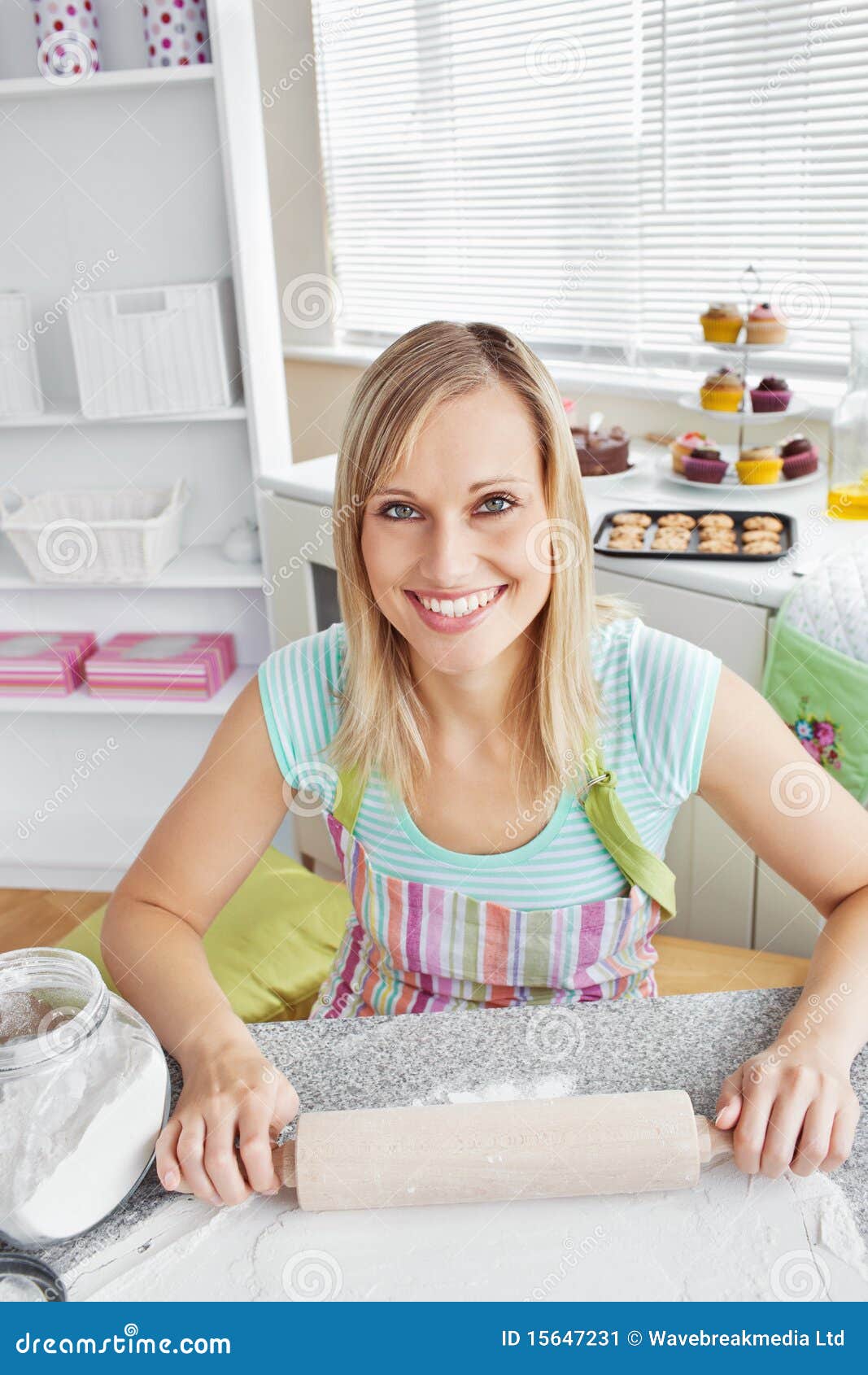Cheerful Woman Baking in the Kitchen Stock Image - Image of cakes ...