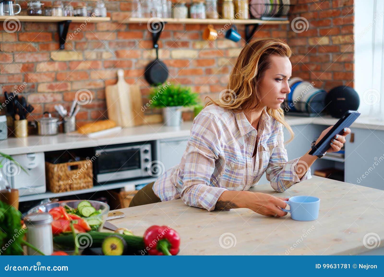 Cheerful Woman Cooking on Modern Kitchen Stock Image - Image of fresh ...