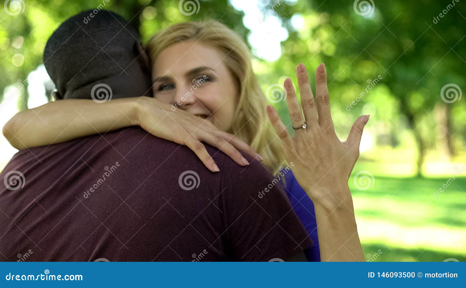 Cheerful Woman Embracing Future Husband and Showing Engagement Ring ... Cheerful Woman Embracing Future Husband and Showing Engagement Ring ...