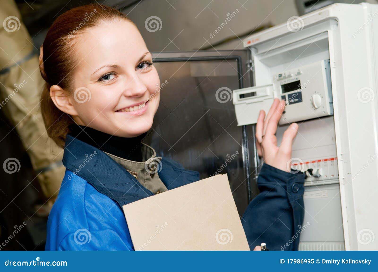 Cheerful Woman Engineer in a Boiler Stock Image - Image of repairman ...